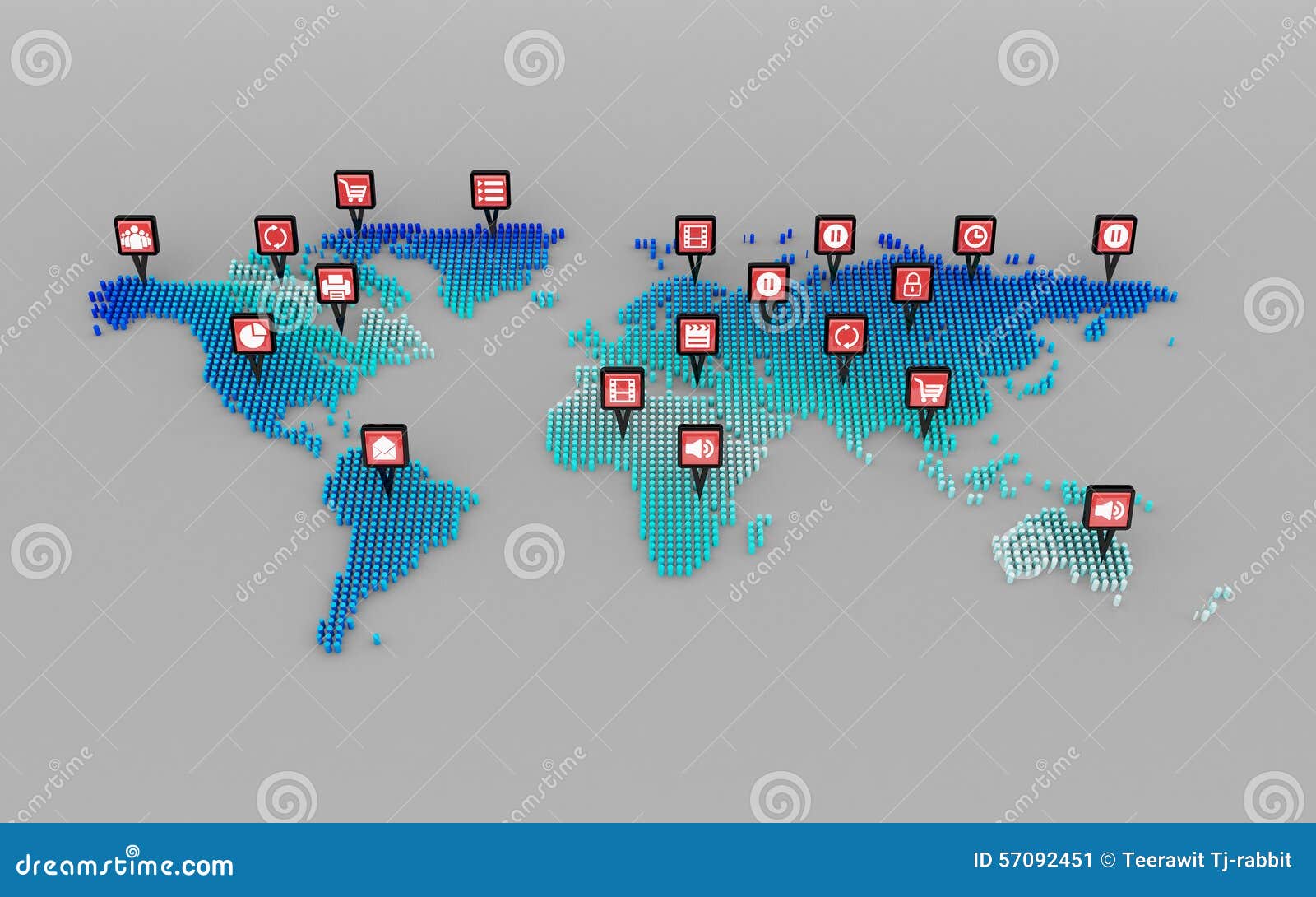 Social Media Icons Concept and World Map Dot Stock Illustration ...