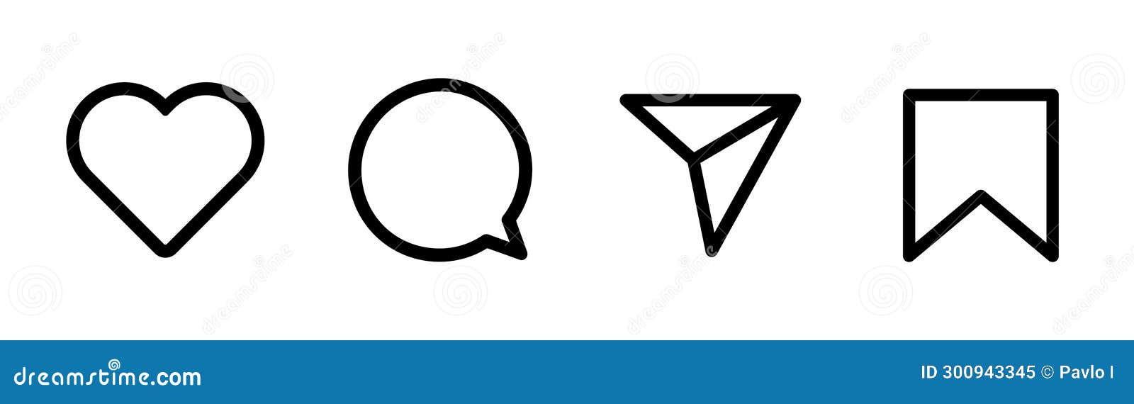 Social Media Icons Like, Heart, Comment, Send, Share, Save Message ...