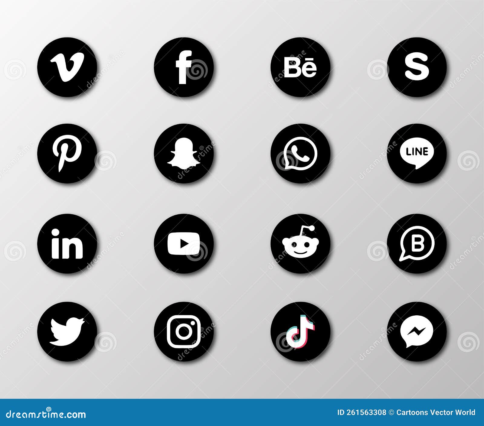 Set of Flat Style Silhouette Social Icons, Set of Most Popular Social ...