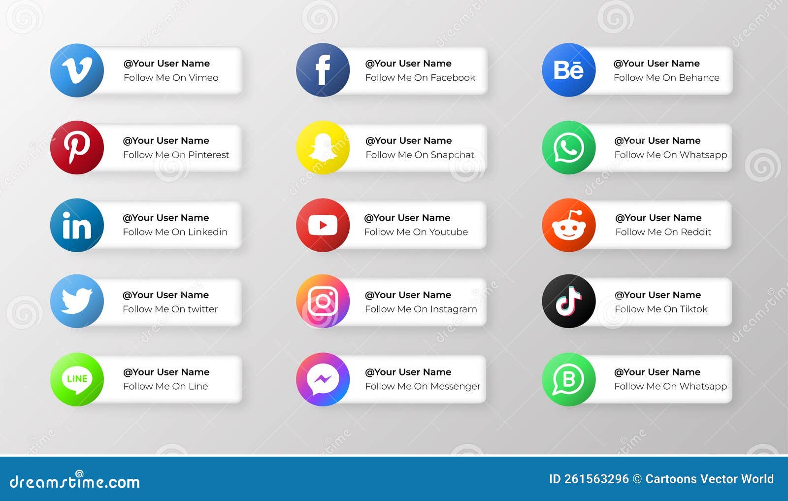 Set of Gradient Style Social Icons with Username, Realistic Social ...