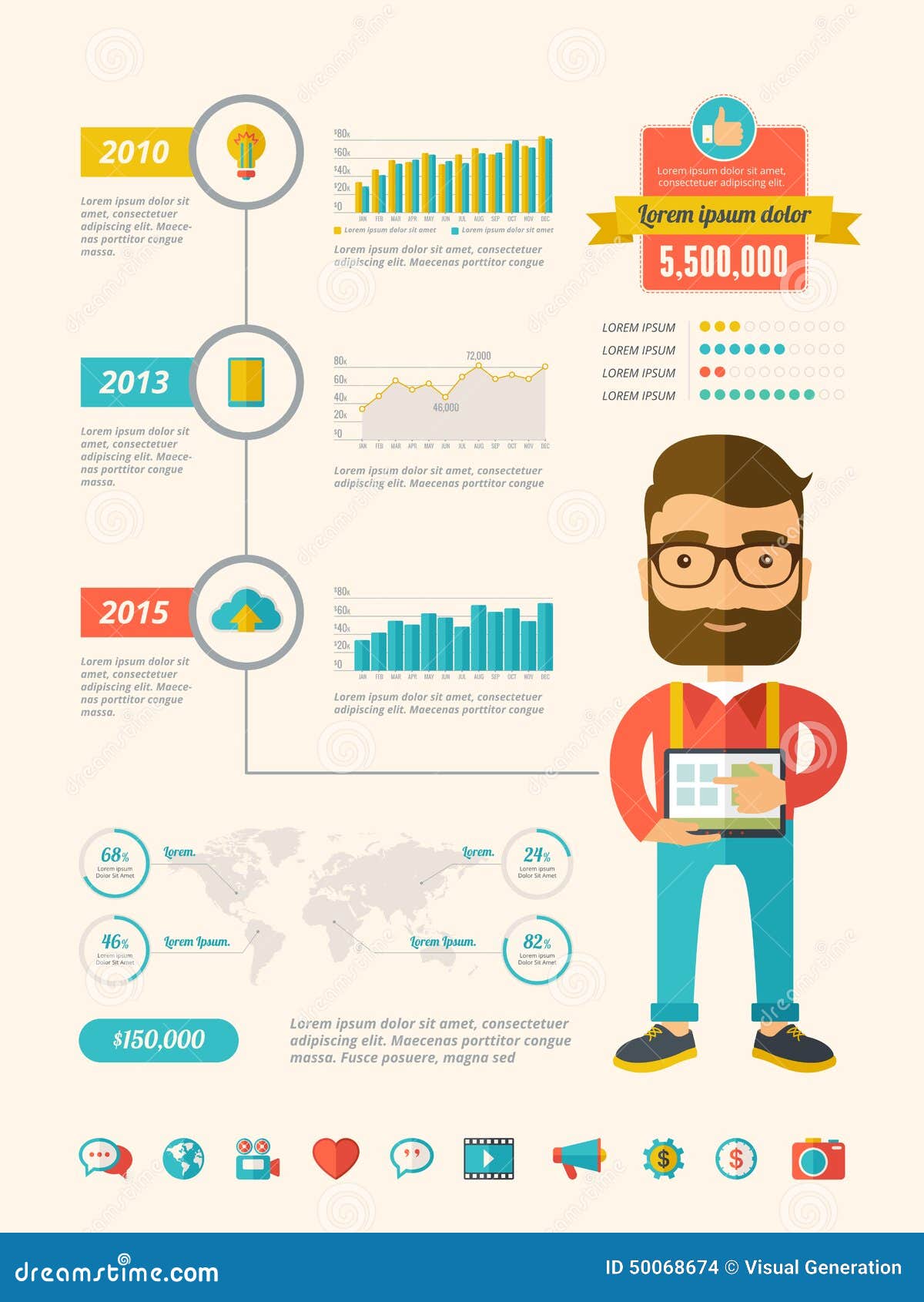Social Media Infographic Elements Stock Vector - Illustration of flat ...