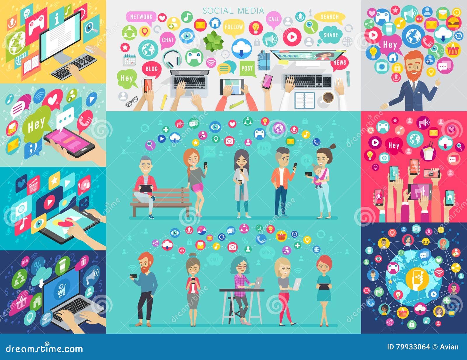 Media Charts Linear Icons Set. Infographics, Analytics, Reports ...