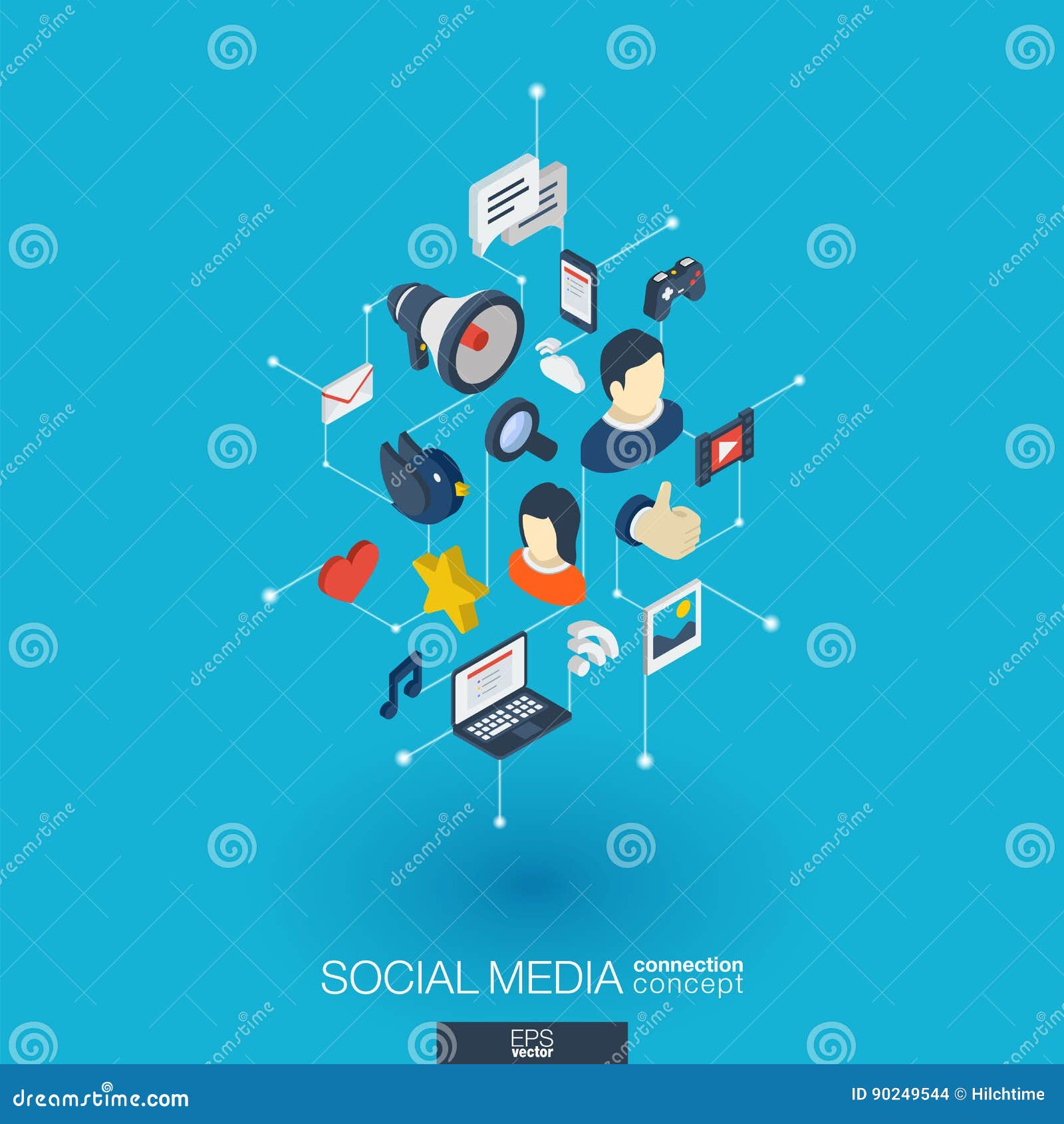 Social Media Integrated 3d Web Icons. Digital Network Isometric Concept ...