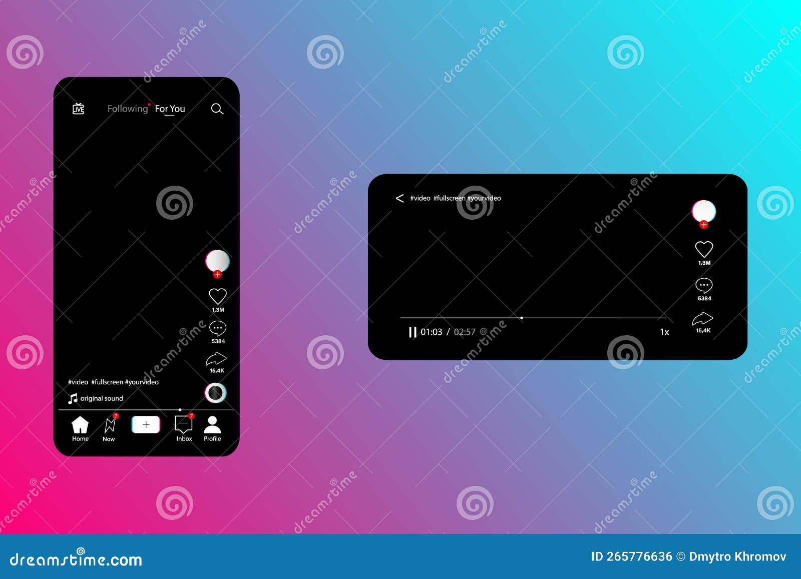 Social Media Interface Concept. Phone Screen UI Mockup in Vertical and ...