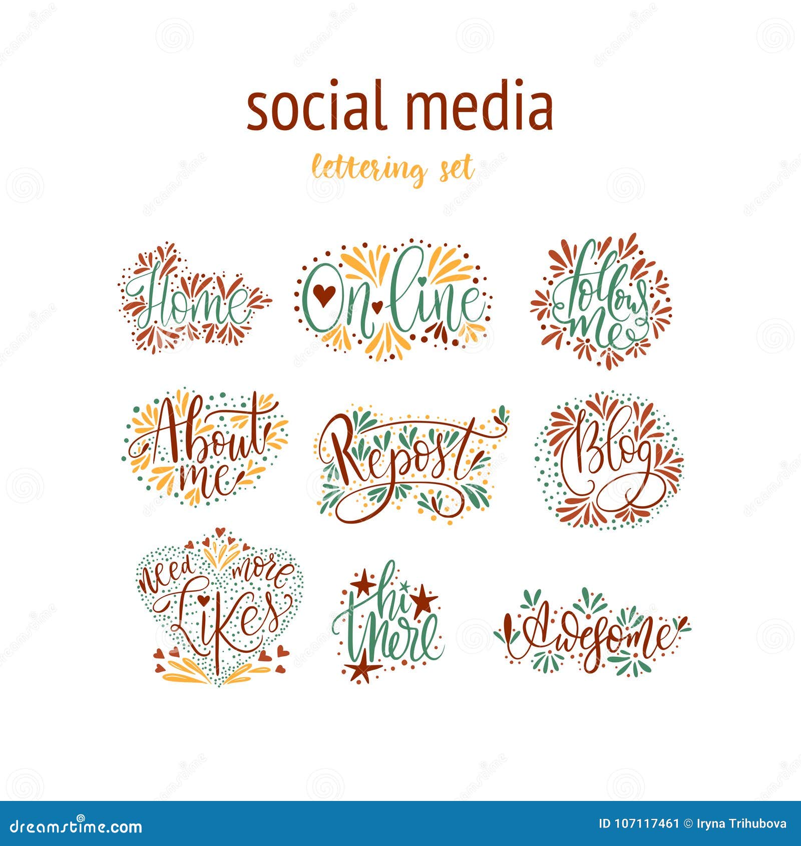 Social Media Lettering Set. Stock Vector - Illustration of handwritten ...