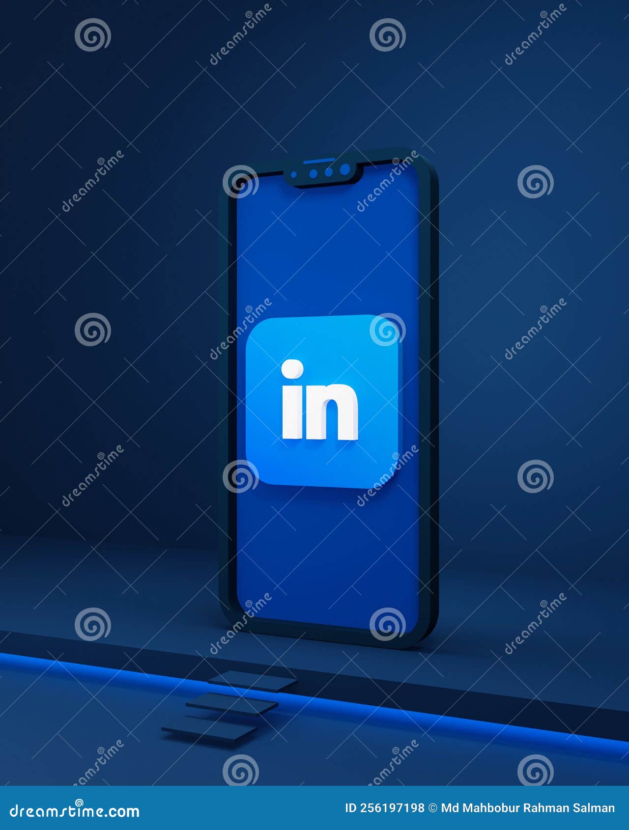 Social Media LinkedIn Icons with Smartphone 3D Rendered Editorial Stock ...