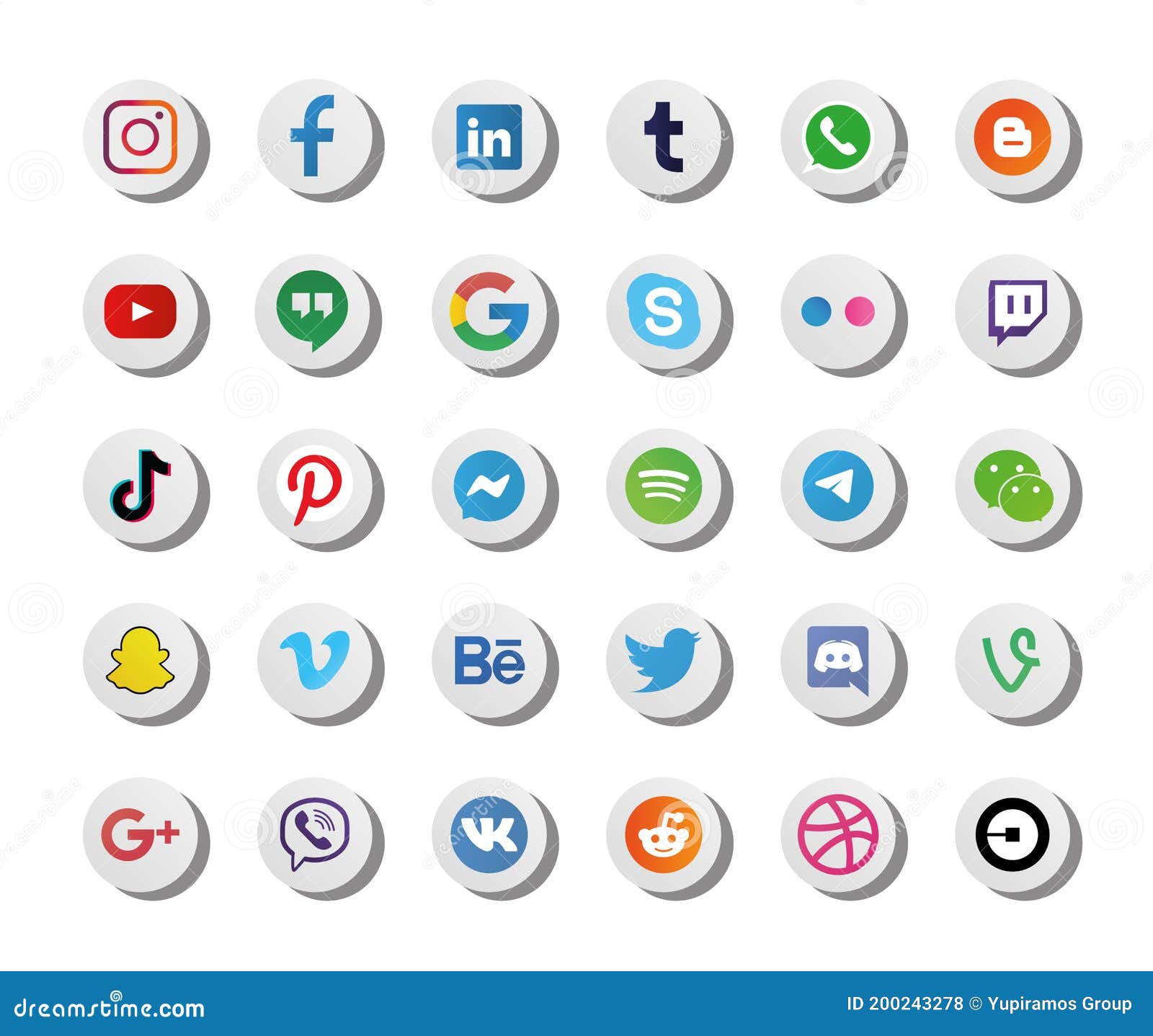 Social Media Logo, Modern Icon Design Set with Shadows and Circle Shape ...