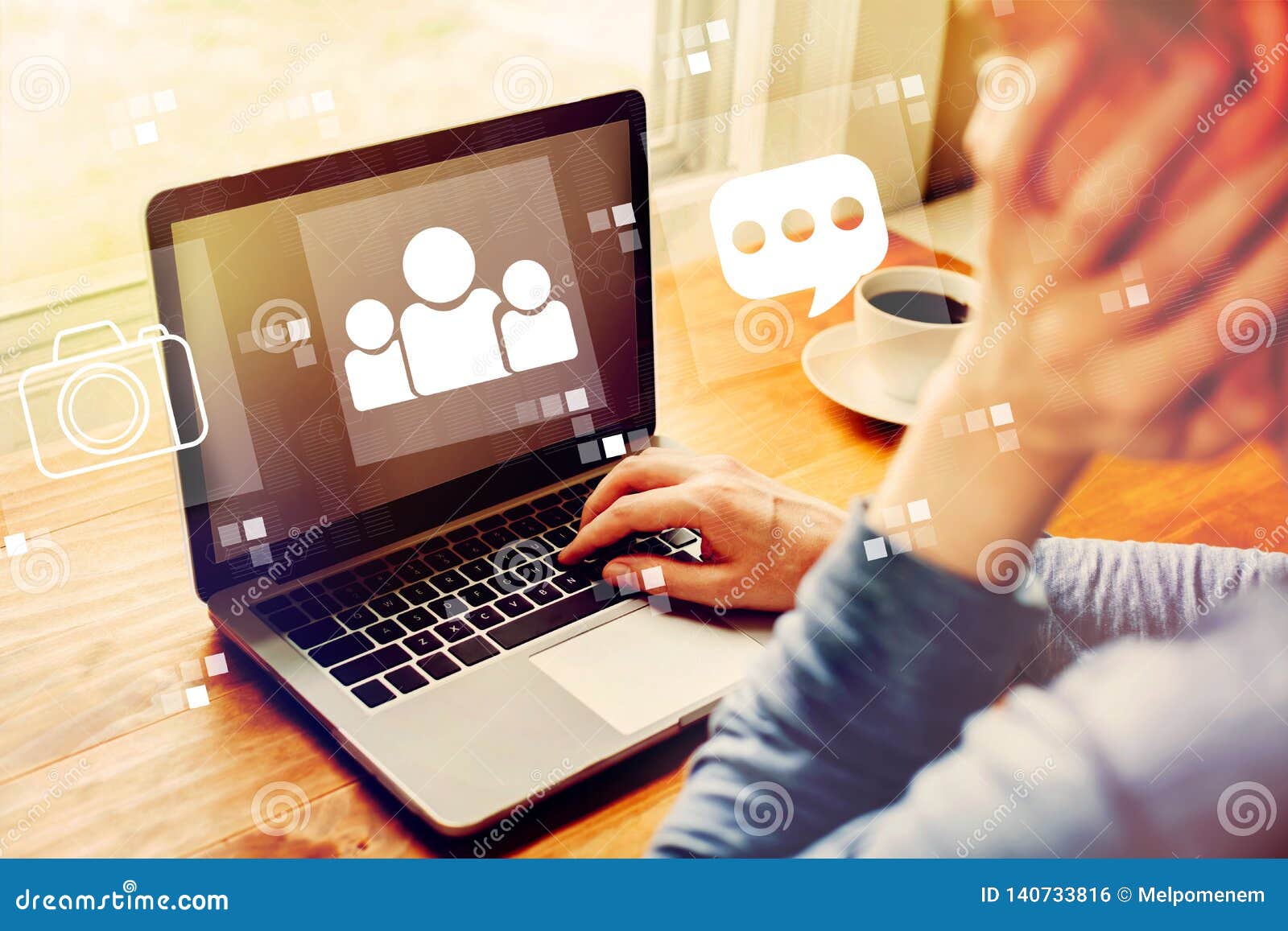 Social Media with Man Using a Laptop Stock Photo - Image of group ...