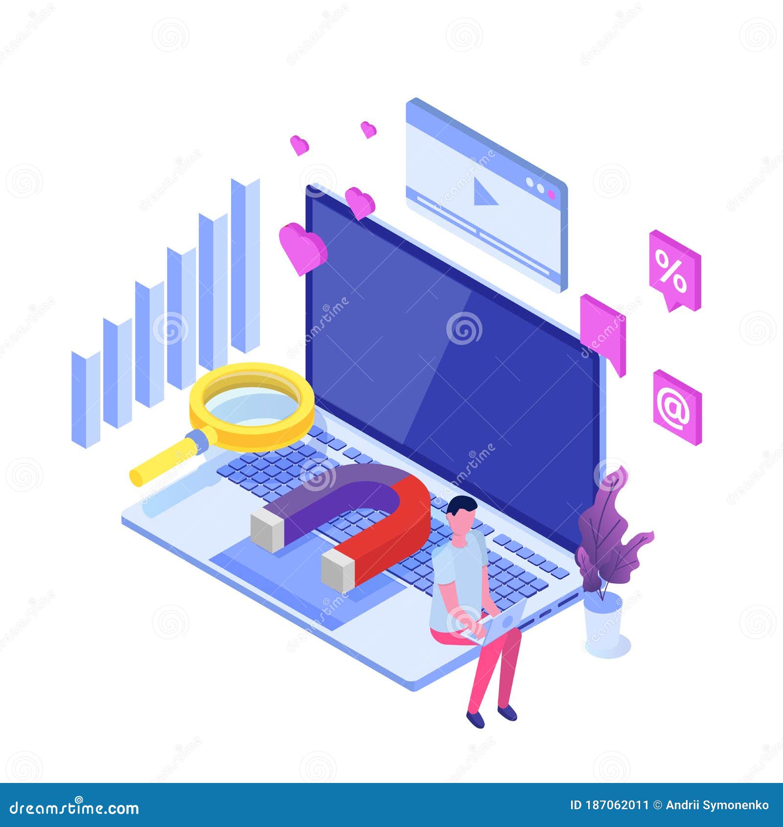 Social Media Manager Isometric Concept. Stock Vector - Illustration of ...