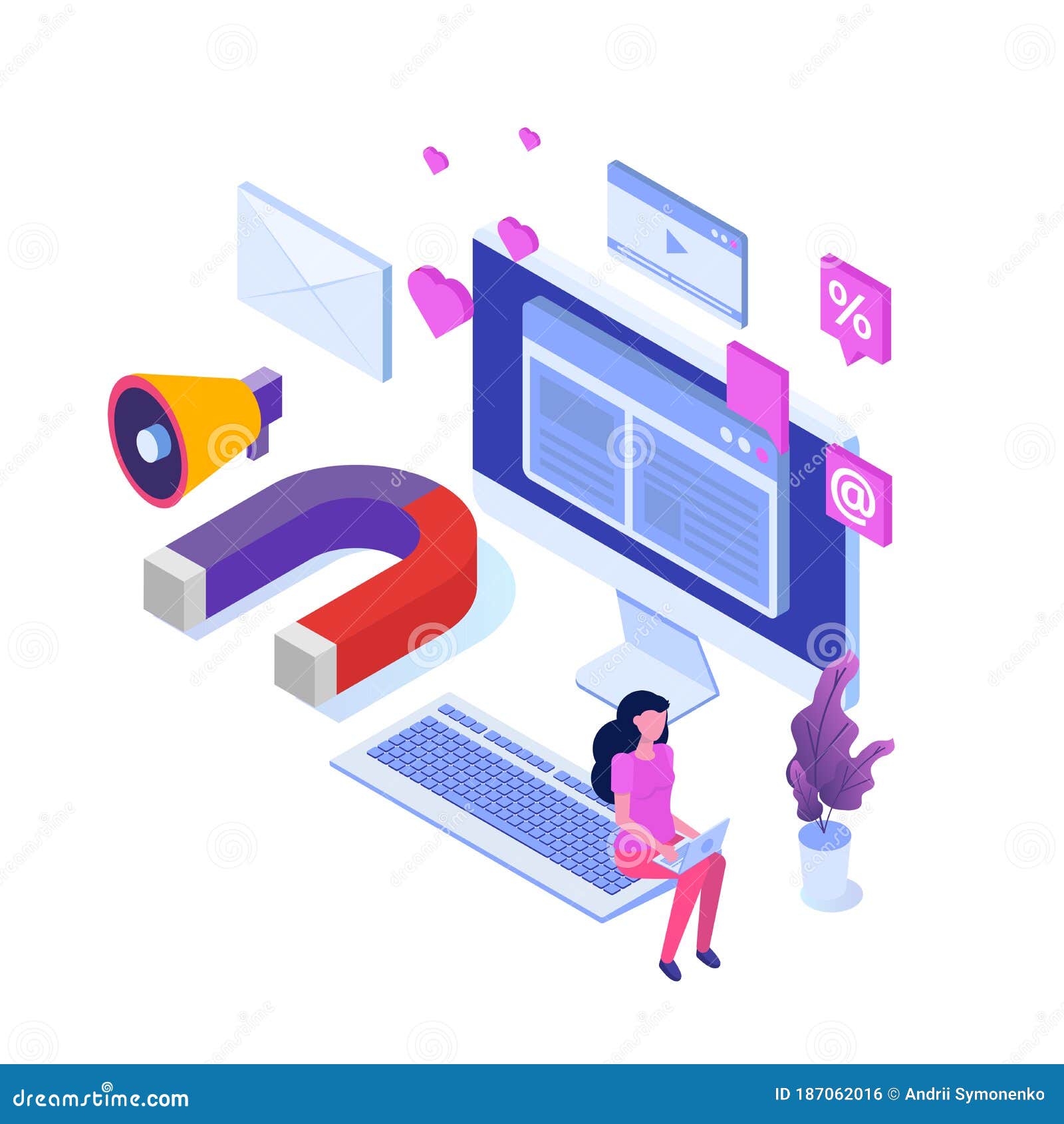 Social Media Manager Isometric Concept. Stock Vector - Illustration of ...