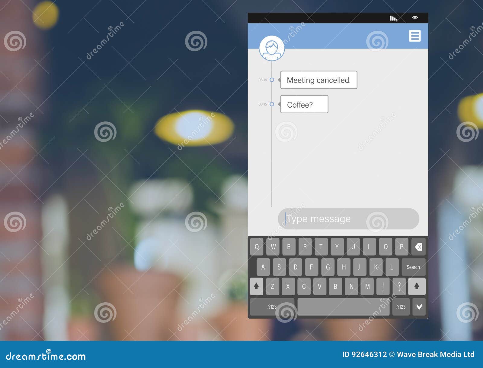 Social Media Messenger App Interface with Meeting Coffee Stock Photo ...