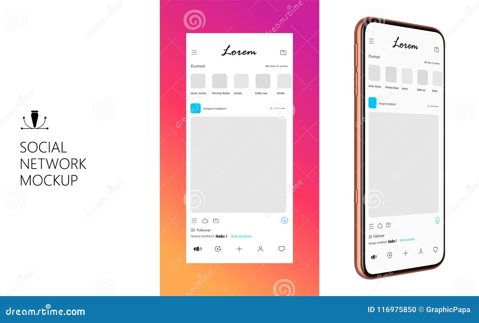 Social Media Mockup. stock vector. Illustration of concept - 116975850