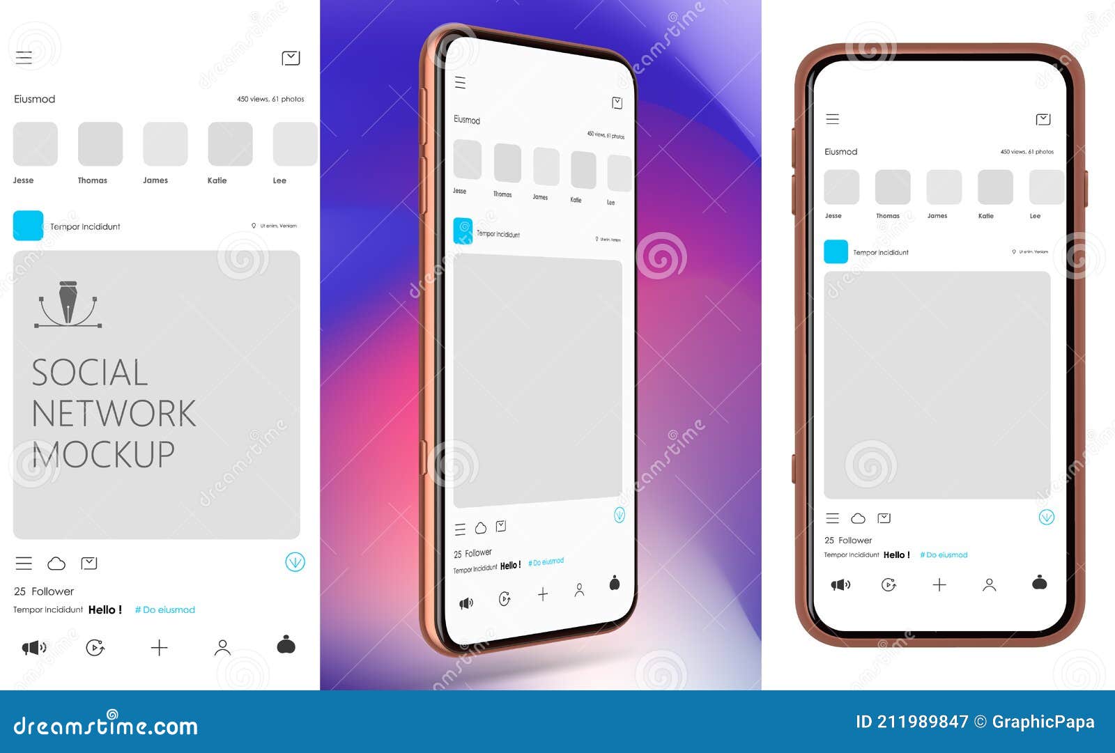 Social Media Mockup. Design of Mobile App. Vector Template Stock Vector ...