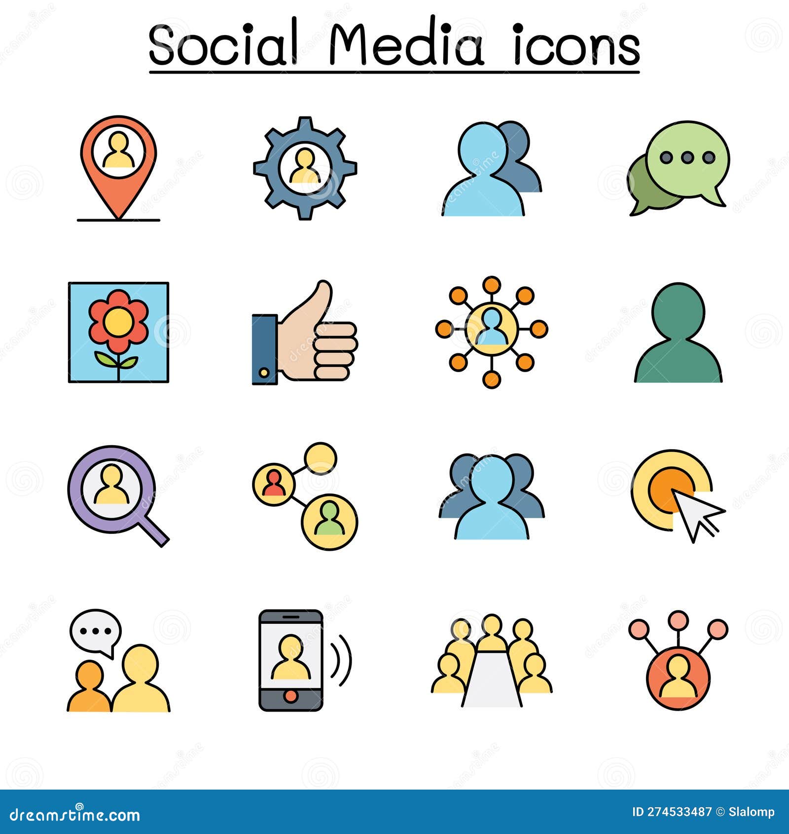Social Media and Social Network Color Line Icon Set Stock Vector ...