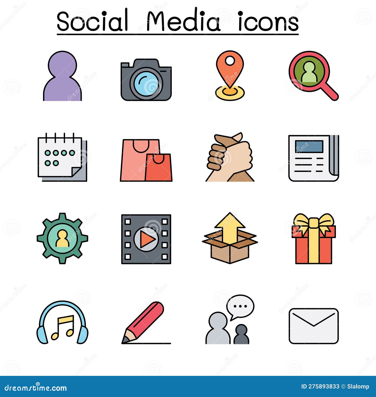 Social Media , Social Network Color Line Icon Set Vector Illustration ...