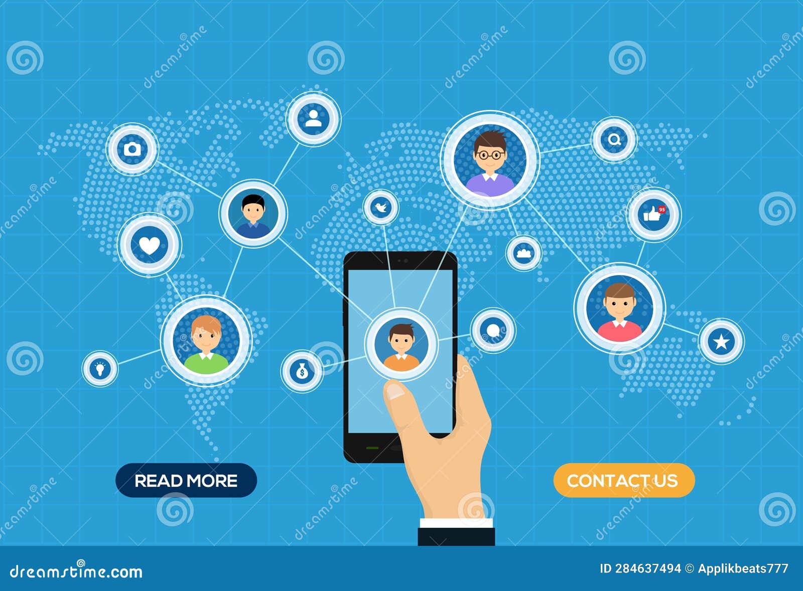 Social Media and Network Connection Map Concept. Smartphone People ...