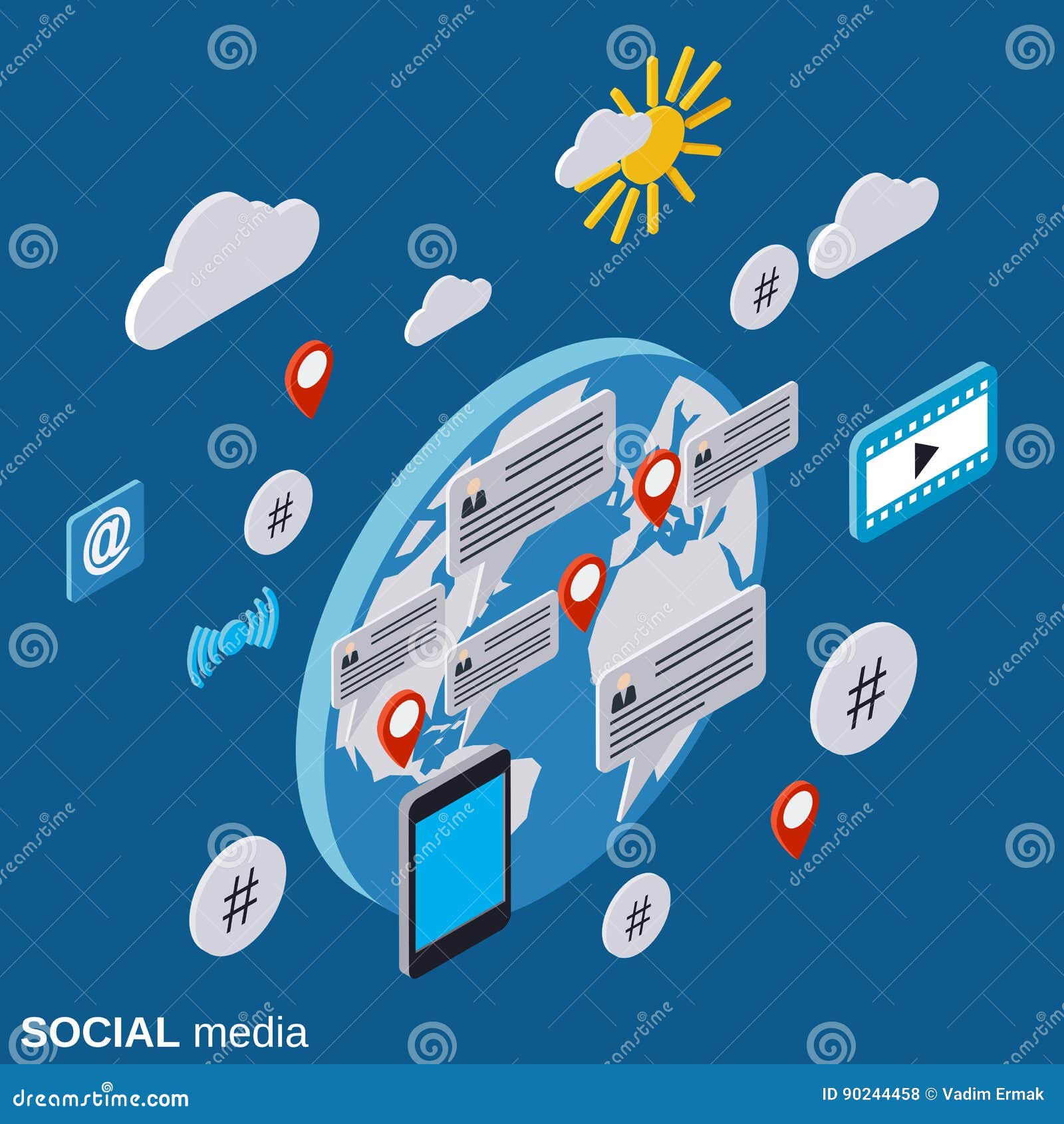Social Media, Network, Global Communications, Live Chat Stock Vector ...
