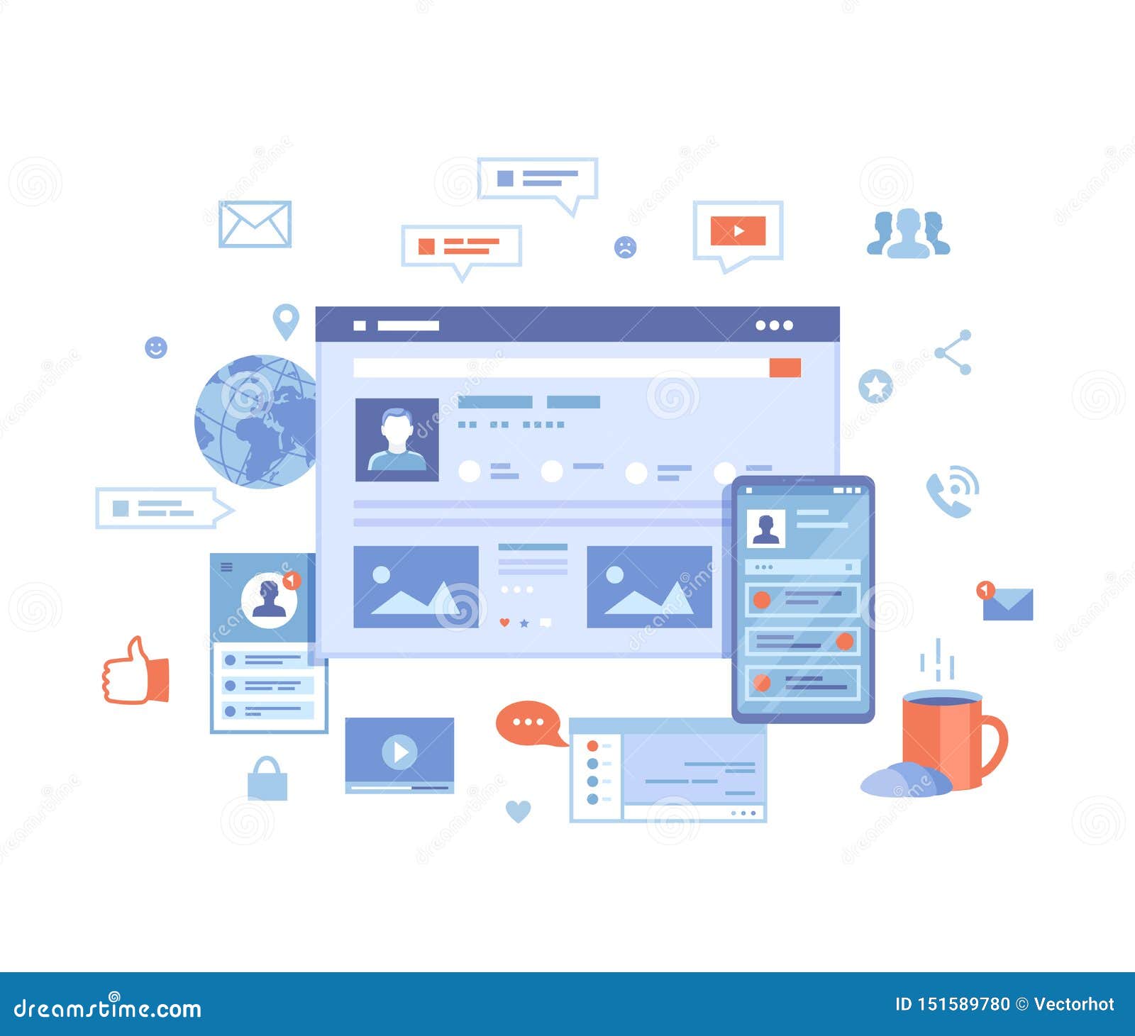 Social Media Network, Online Internet Communication. Website Page ...