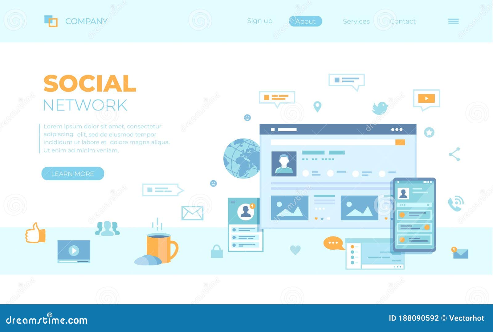 Social Media Network, Online Internet Communication. Website Page ...