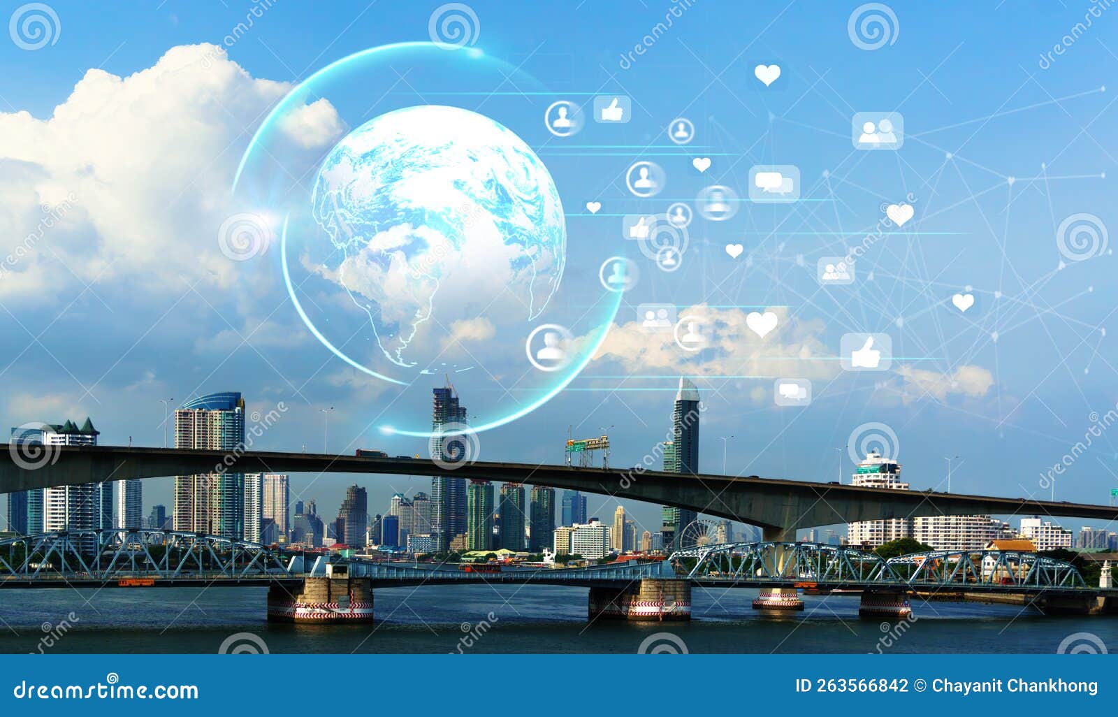 Landscape Blue Cloud Sky Background and Network Connection Concept ...