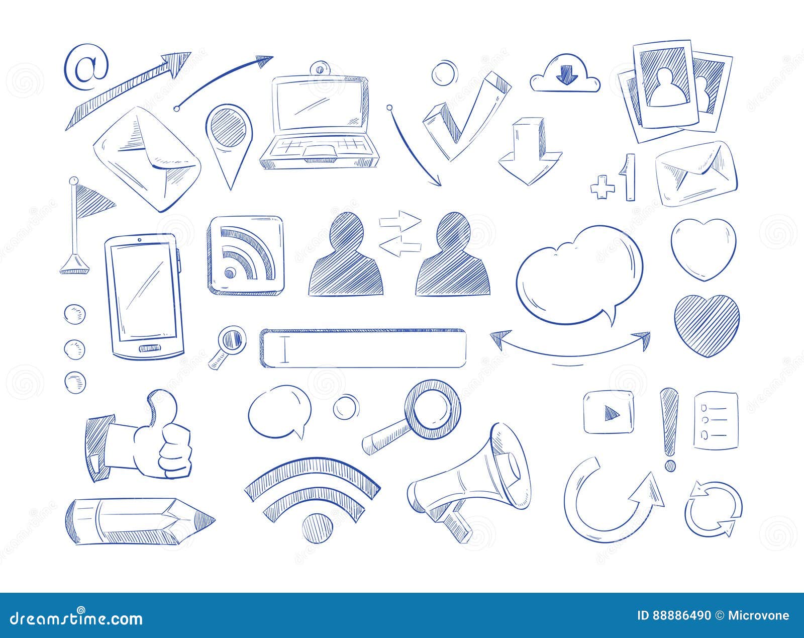 Social Media Network Vector Doodles, Internet Computer Hand Draw Icons ...