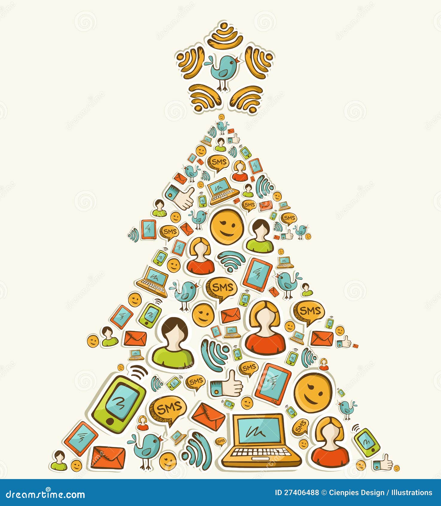 Social Media Networks Christmas Tree Stock Vector - Illustration of ...