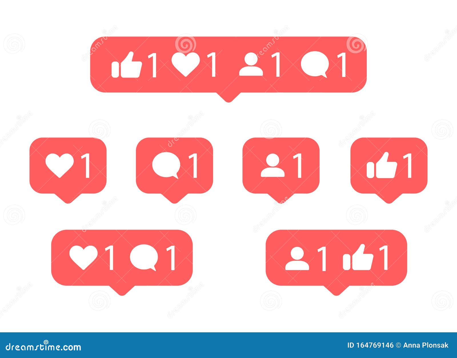 Social Media Notification Icon. Like, Thumbs Up, Comment, Follower ...