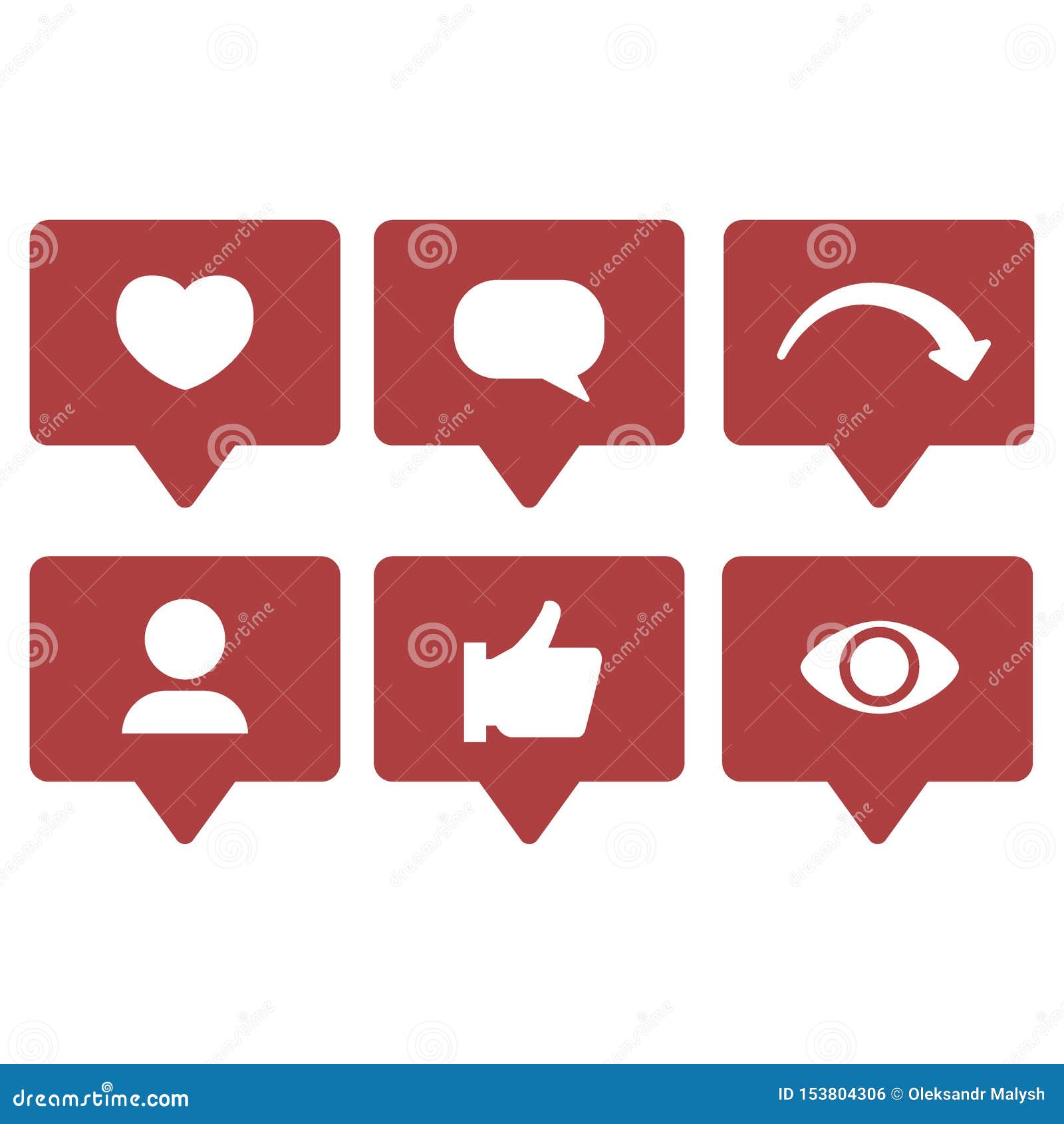 Social Media Notifications Icons Set. Like, Follower, Comment Share ...
