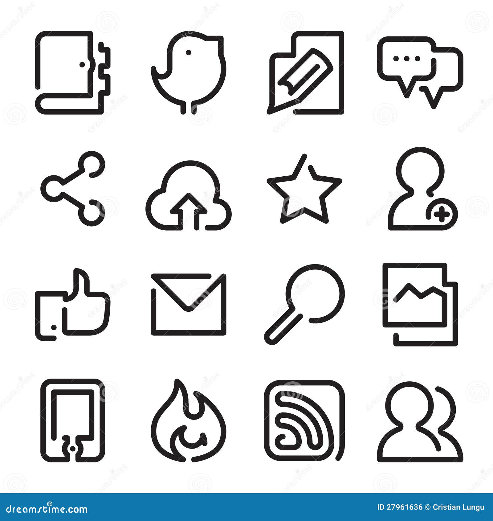 Social Media - One Line Icons Stock Vector - Illustration of editor ...