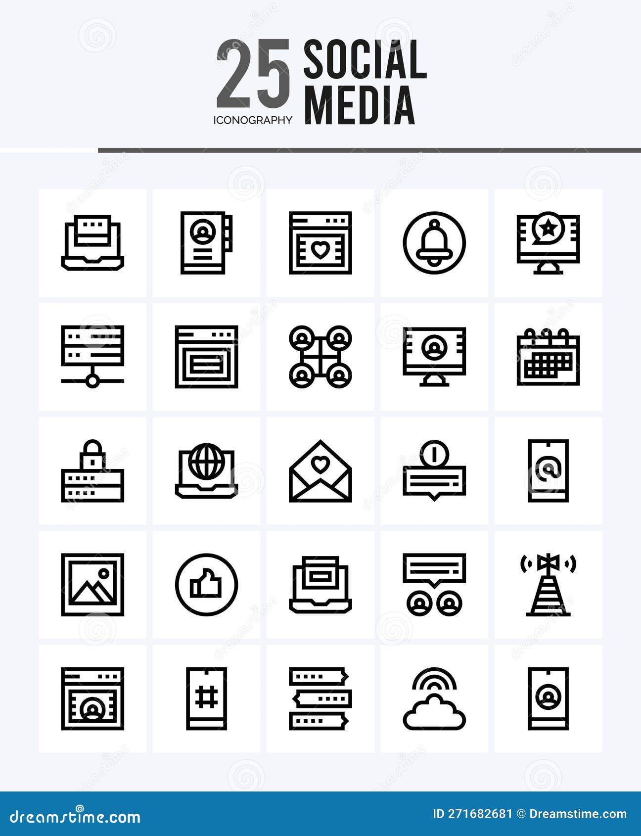 25 Social Media Outline Icons Pack Vector Illustration Stock Vector ...
