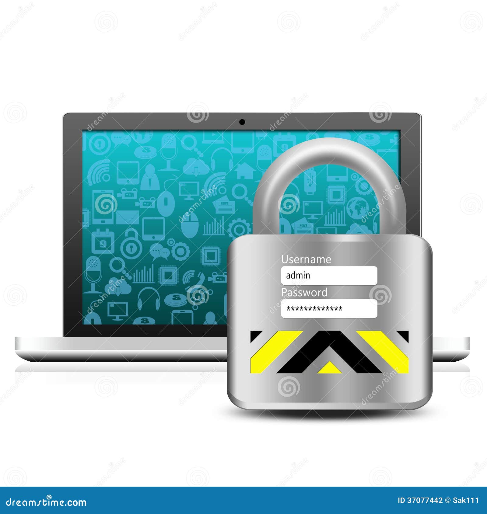 Social Media with Padlock on Laptop Stock Illustration - Illustration ...