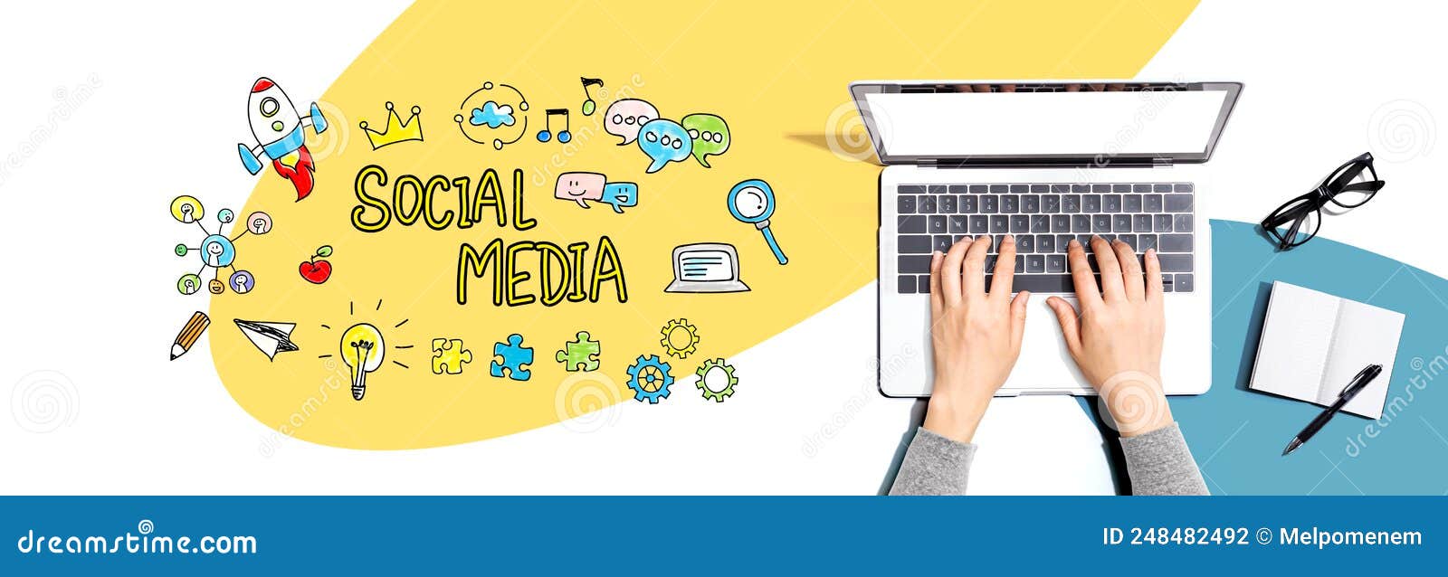 Social Media with Person Using a Laptop Stock Photo - Image of text ...