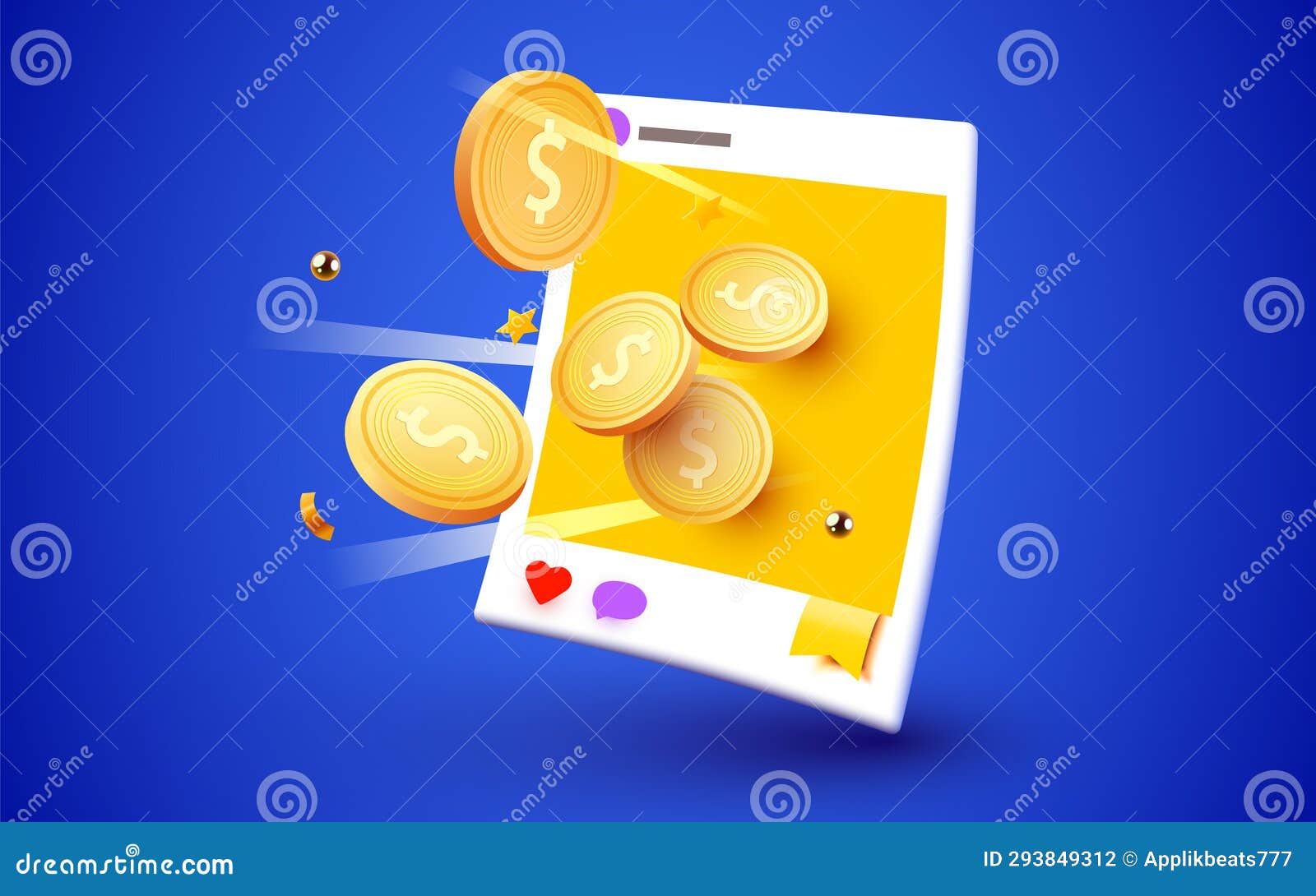 Social Media Photo Frame with Money Explosion. Monetization Concept ...