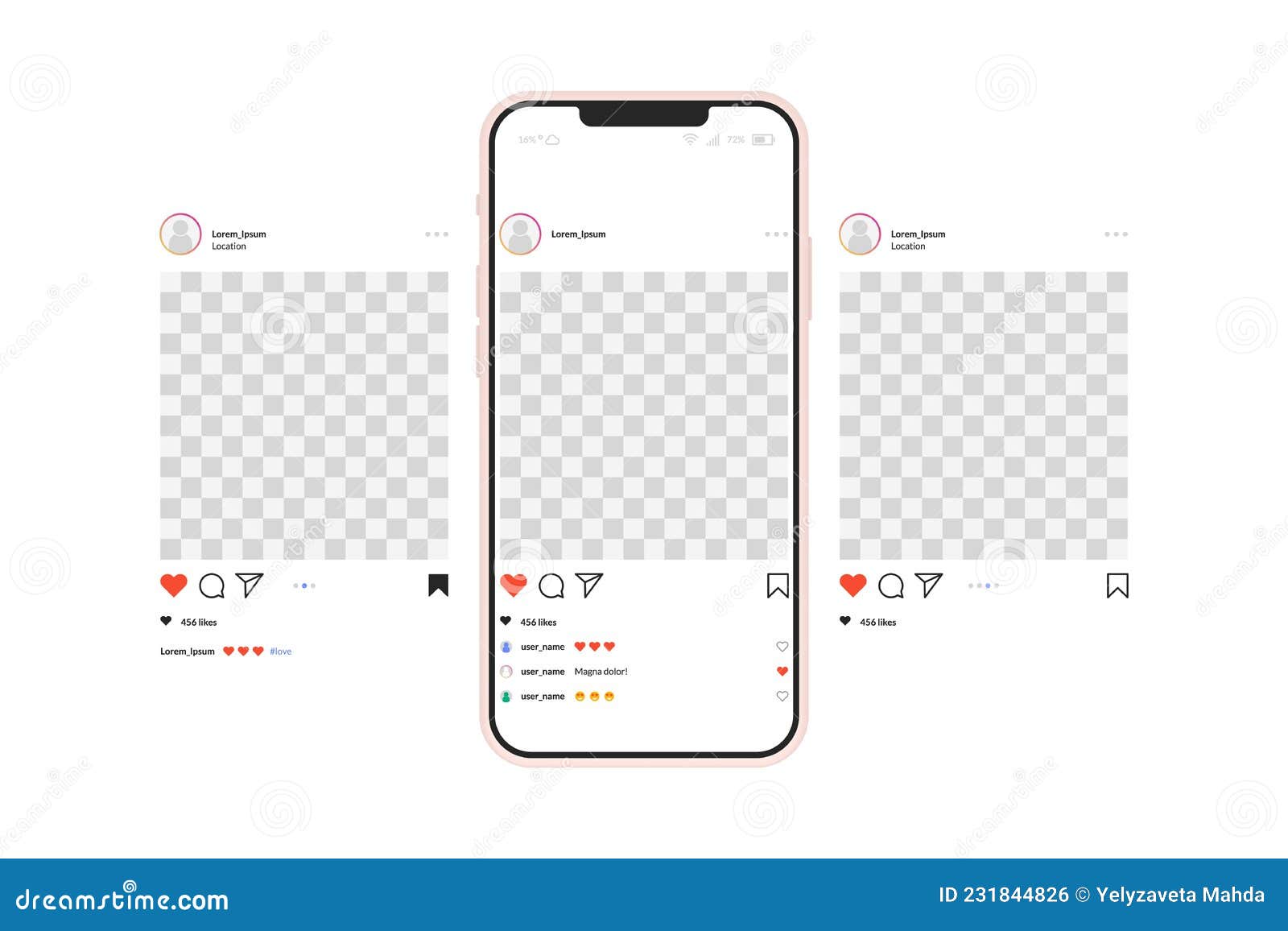 Social Media Post Design. Smart Phone Interface Mockup with Post Frame ...