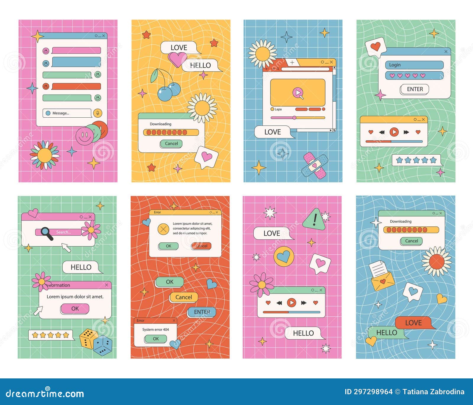 Retro Cartoon Banner Set Geometric Frames in 90s Stock Illustration ...