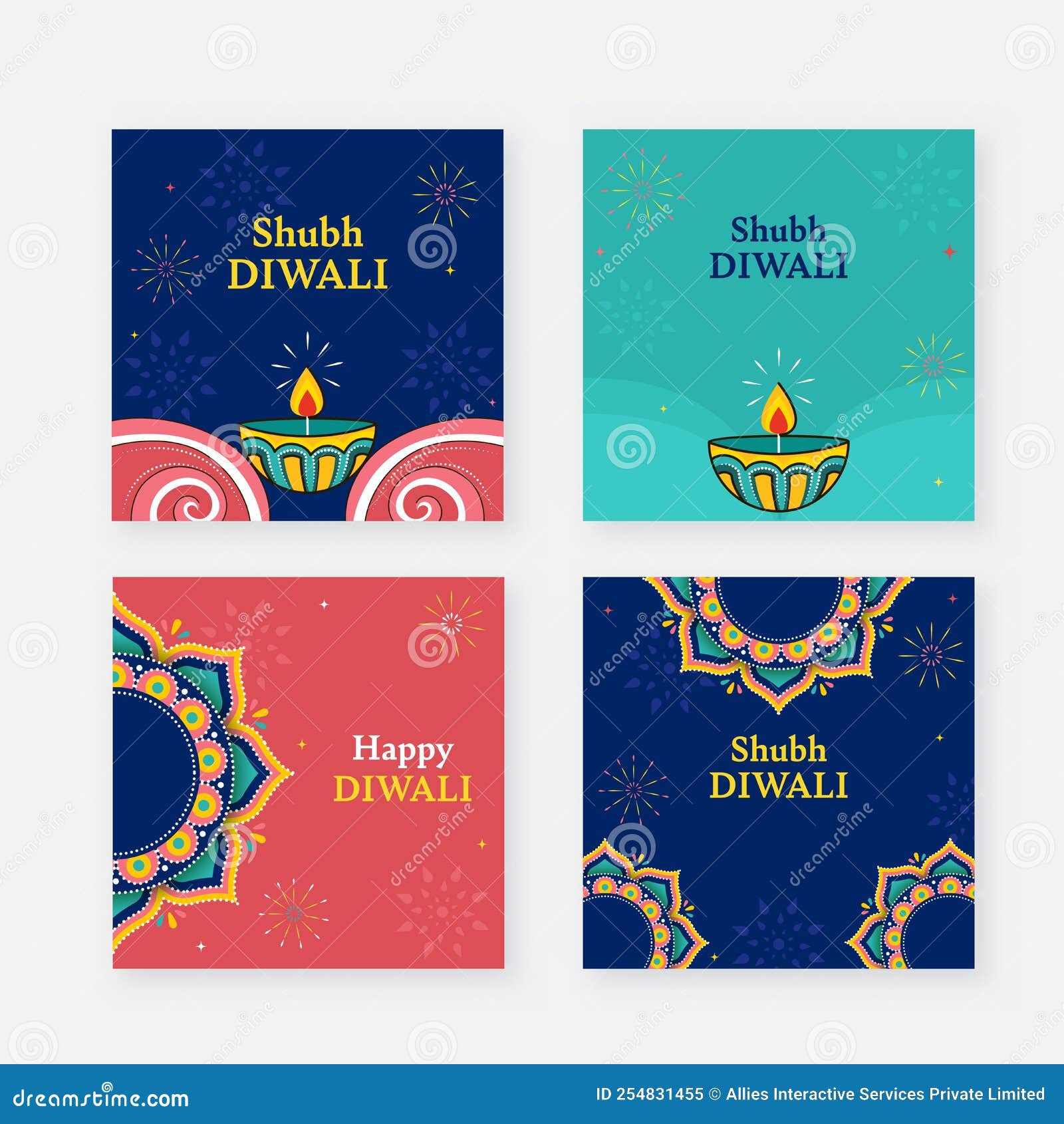 Social Media Post or Template Design Set for Happy Diwali Stock ...
