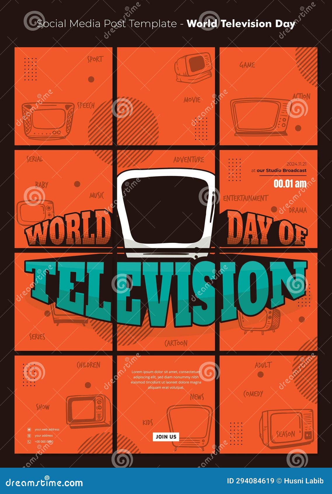 Social Media Post Template with Typography of World Television Day for ...