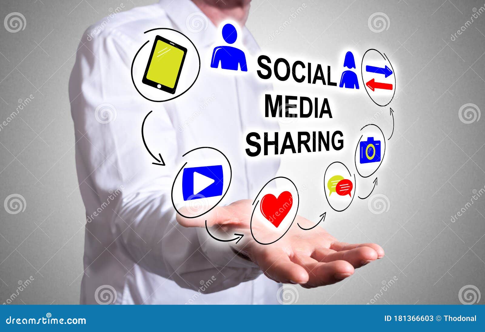Social Media Sharing Concept Above a Human Hand Stock Image - Image of ...