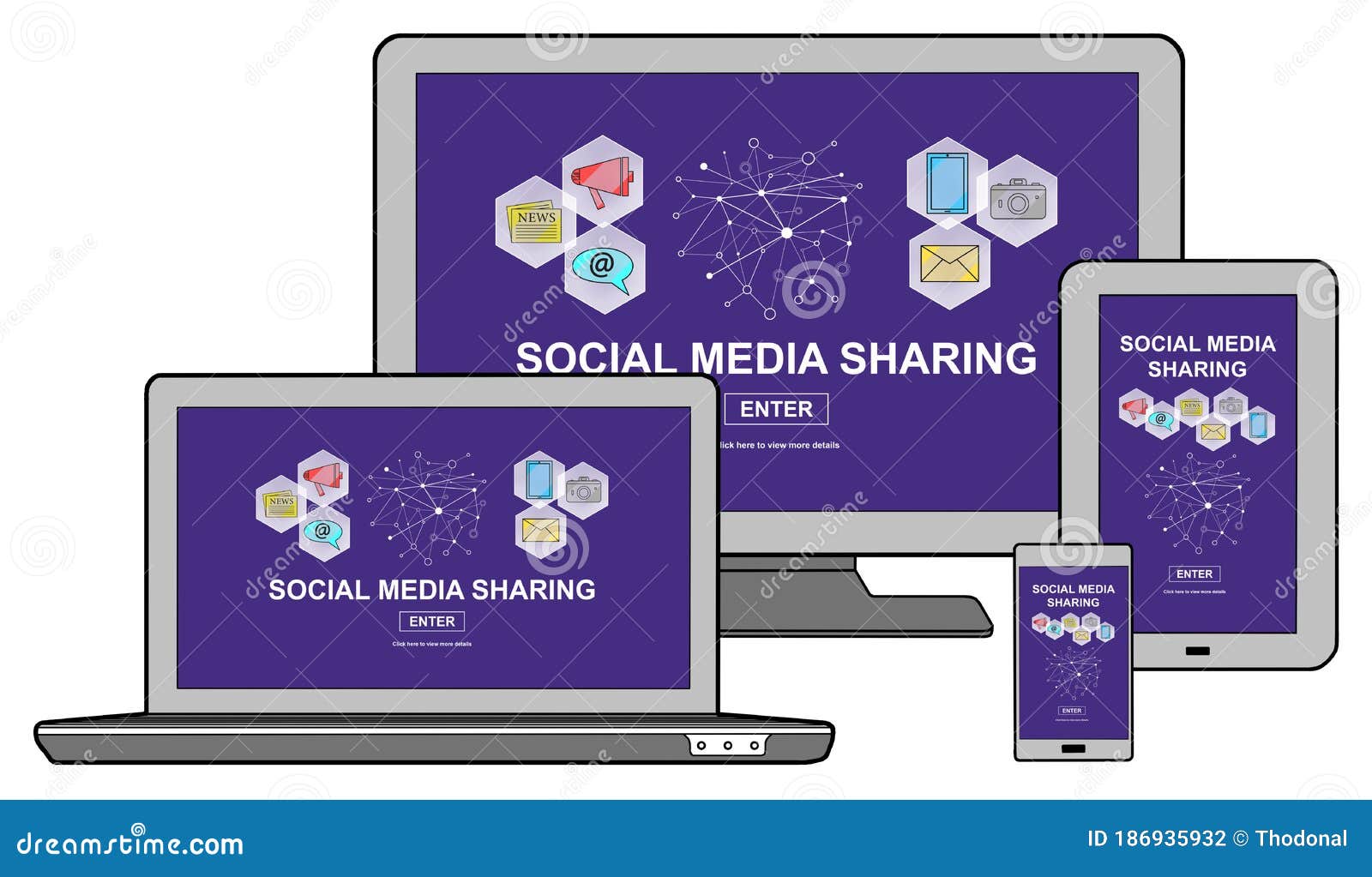 Social Media Sharing Concept on Different Devices Stock Illustration ...