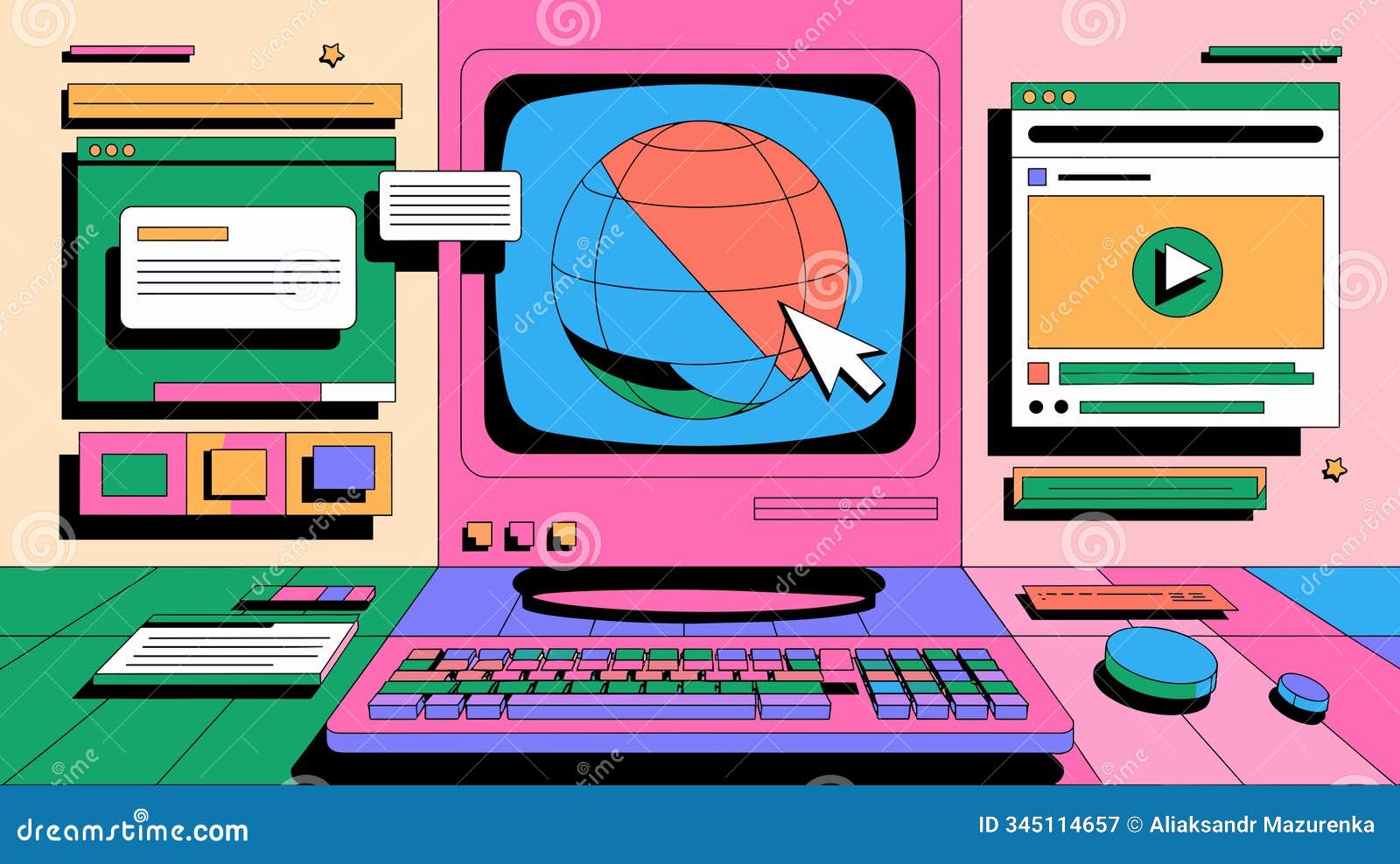 Social Media Stories Template with Retro 90s PC Interface with Windows ...