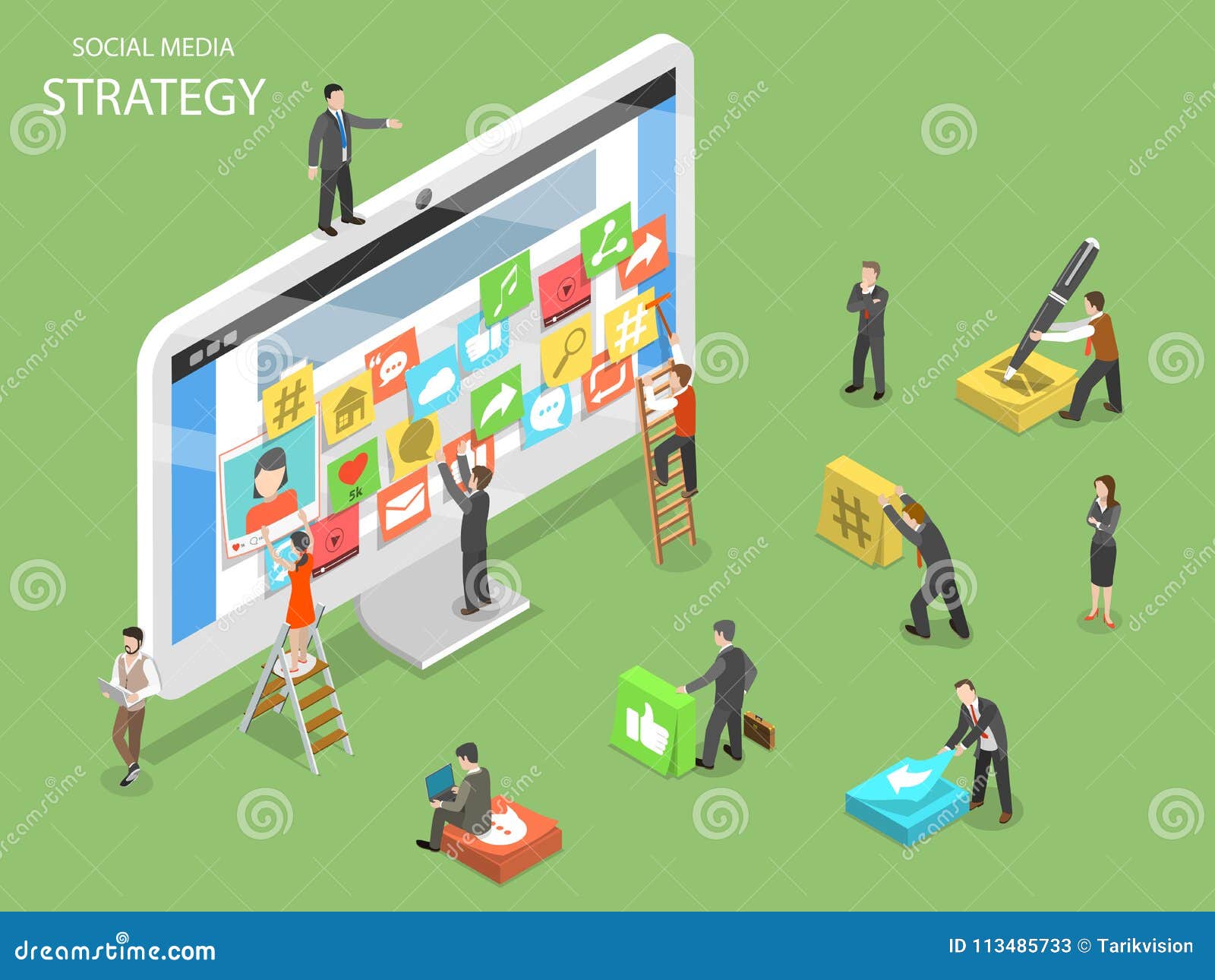Social Media Strategy Flat Isometric Vector. Stock Vector ...