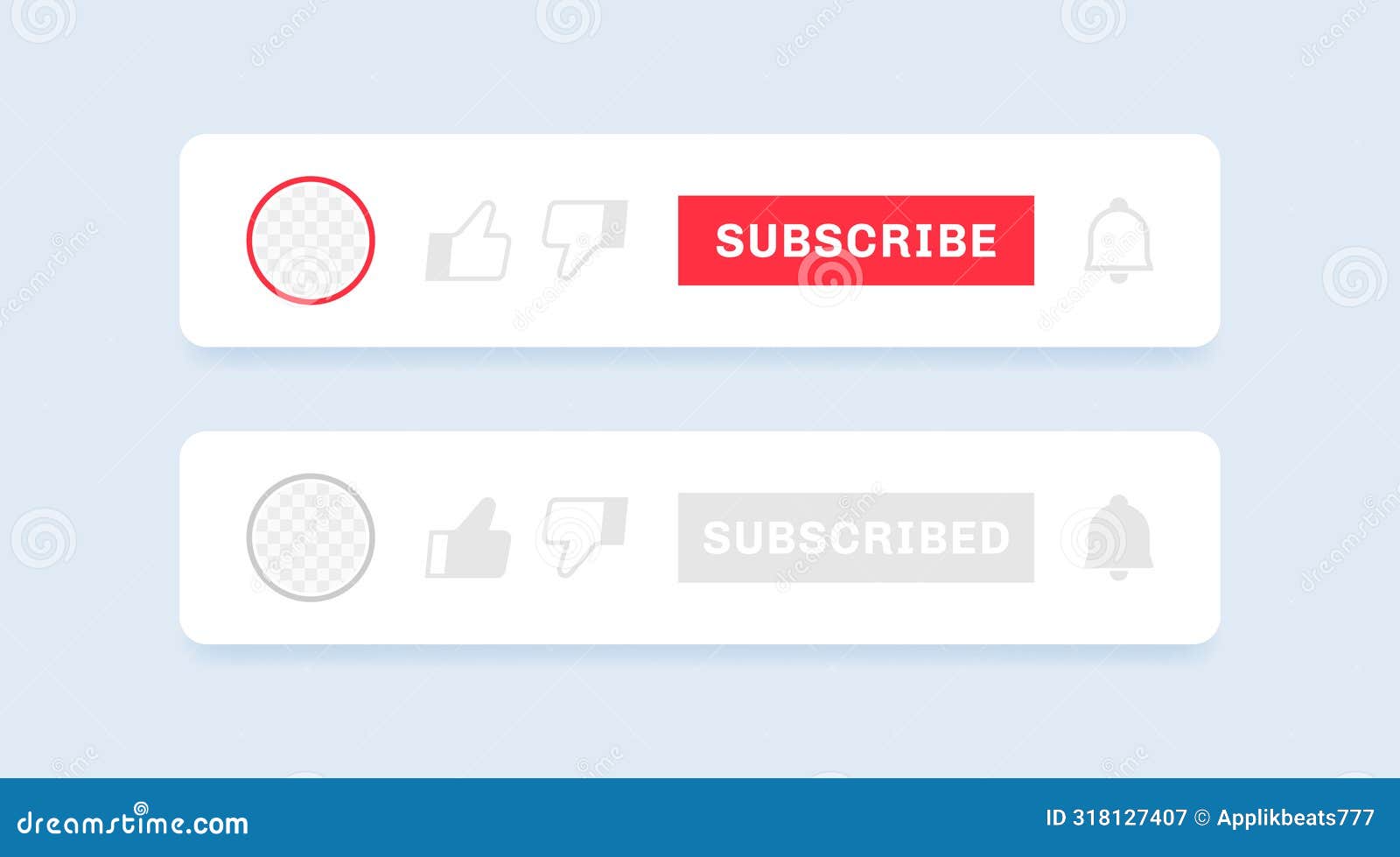 Social Media Subscribe Panel with Thumb Up or Down and Bell Button ...