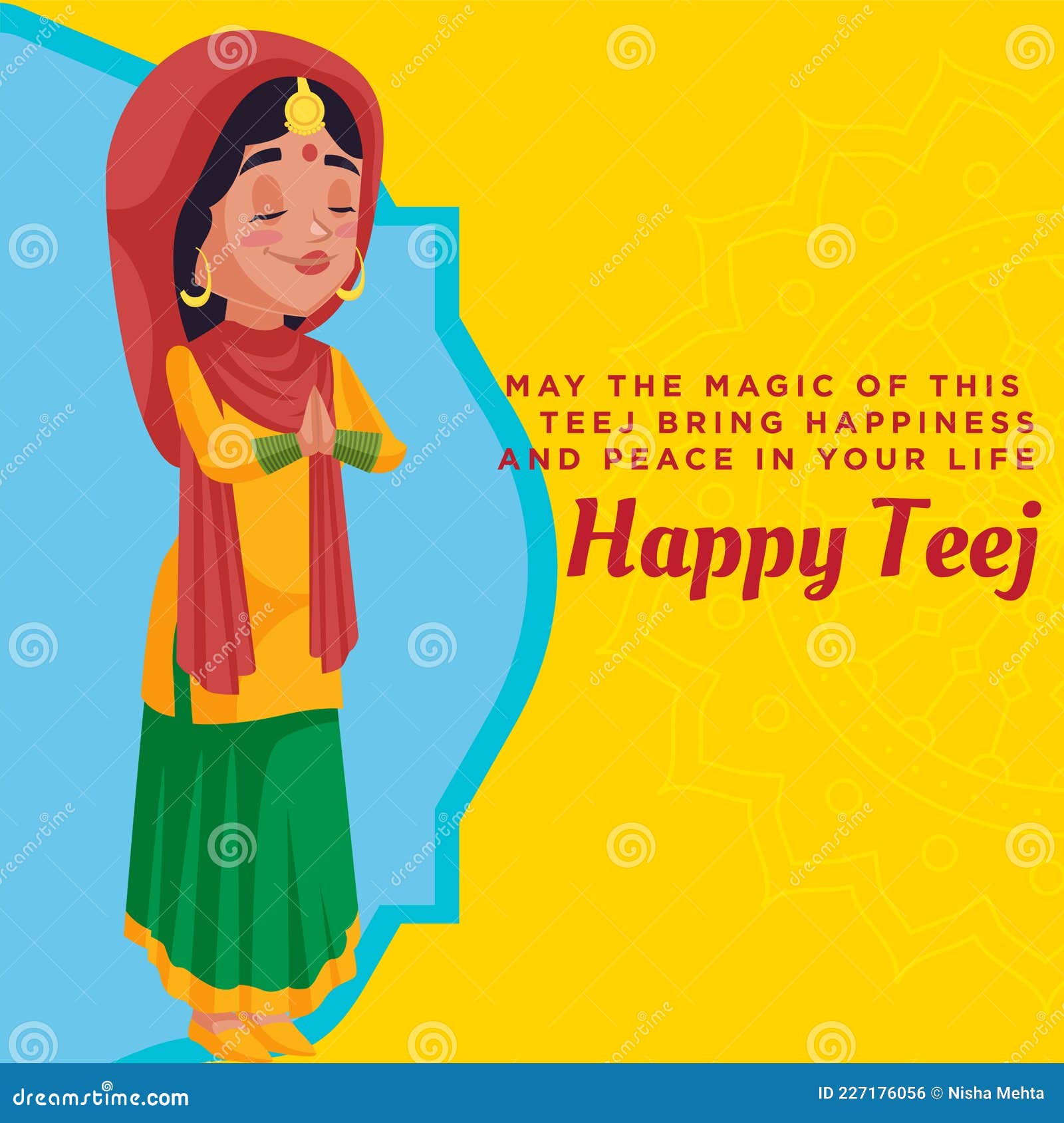 Happy Hariyali Teej Festival With Woman Dancing Card Background Stock ...