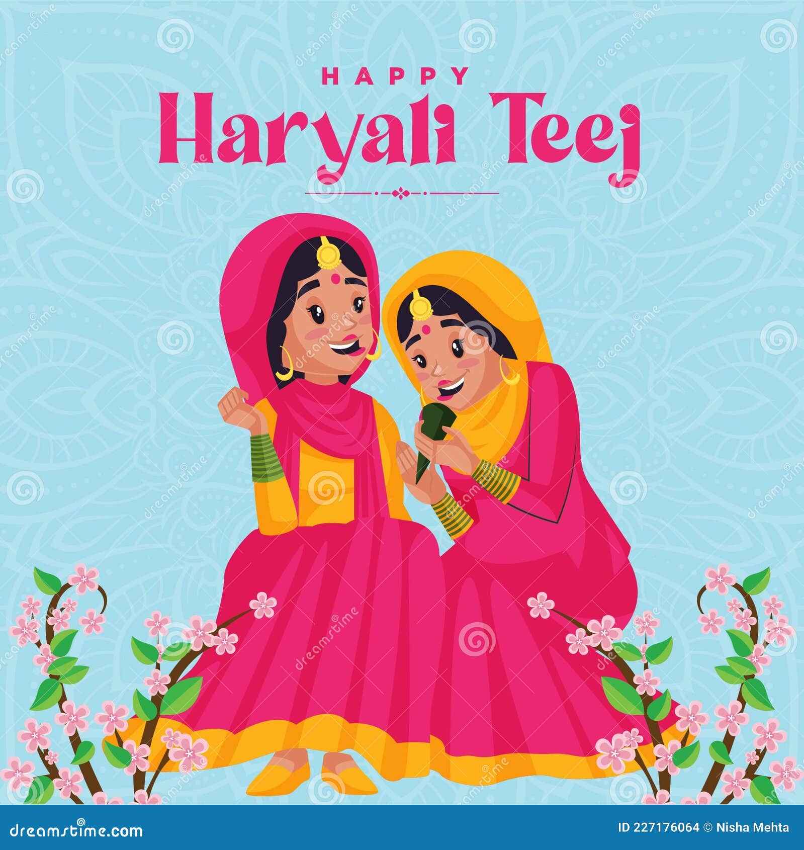 Happy Haryali Teej Festival Banner Design Cartoon Vector ...