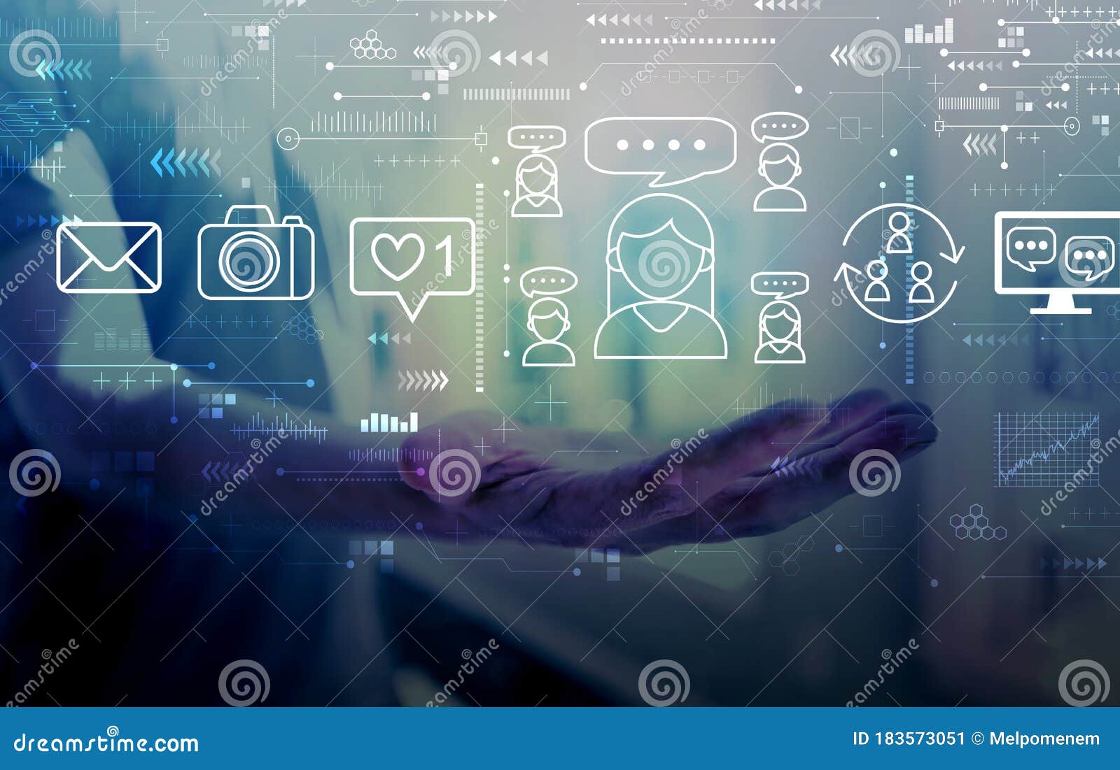 Social Media Theme with Young Man Stock Image - Image of community ...