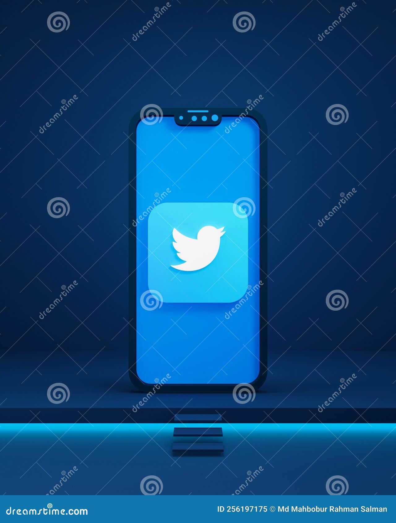 Social Media Twitter Icons with Smartphone 3D Rendered Editorial Image ...