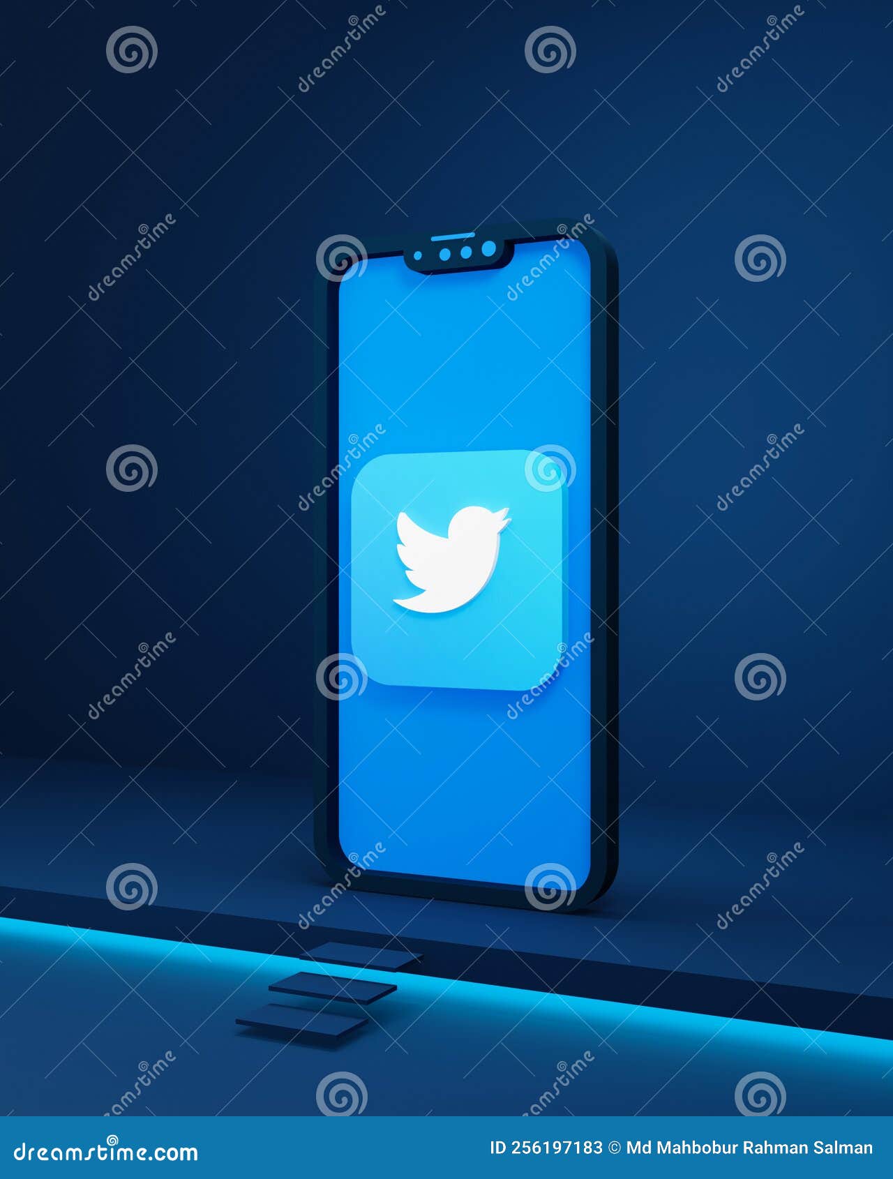 Social Media Twitter Icons with Smartphone 3D Rendered Editorial Stock ...
