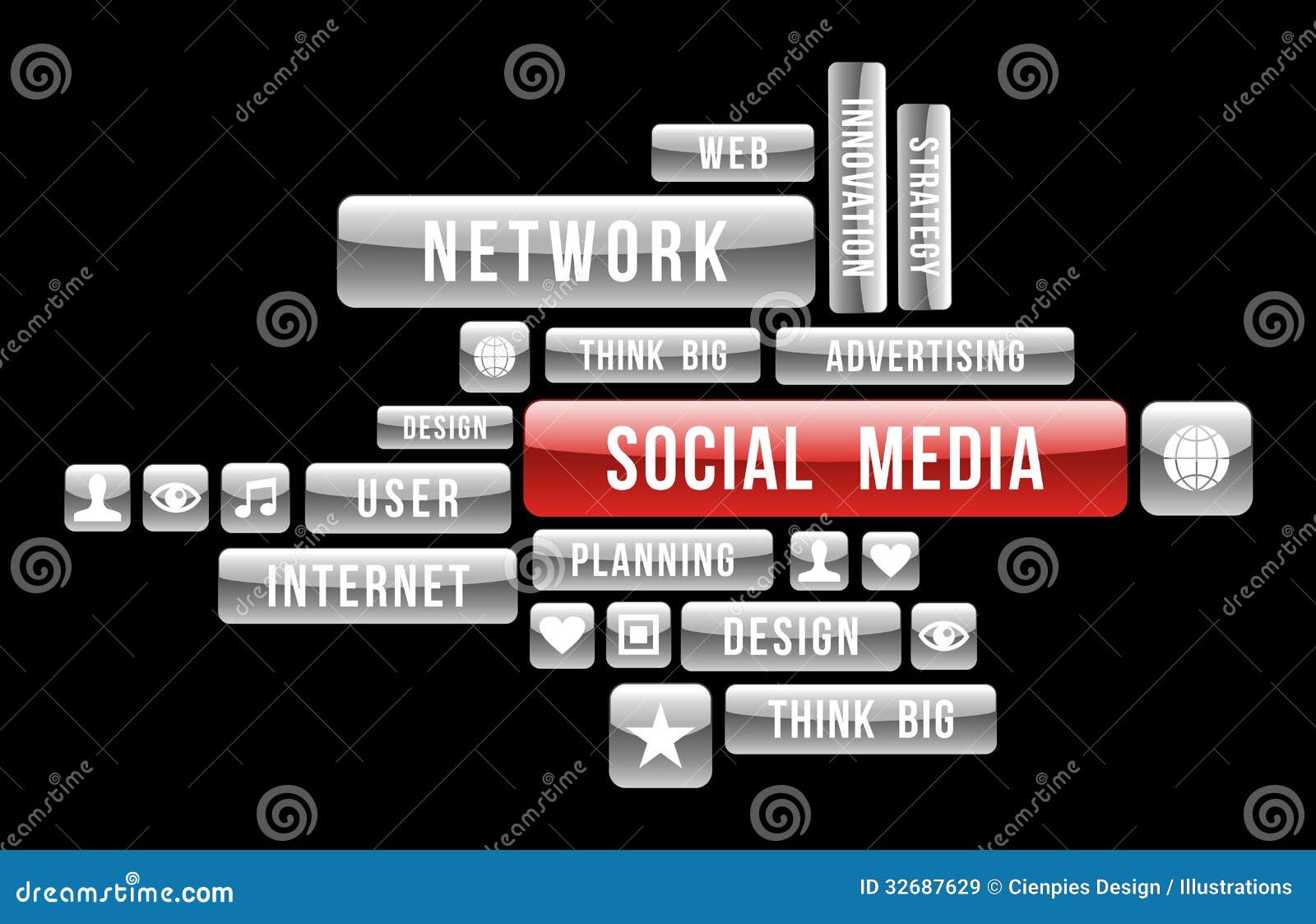 Social media web buttons stock vector. Illustration of marketing - 32687629