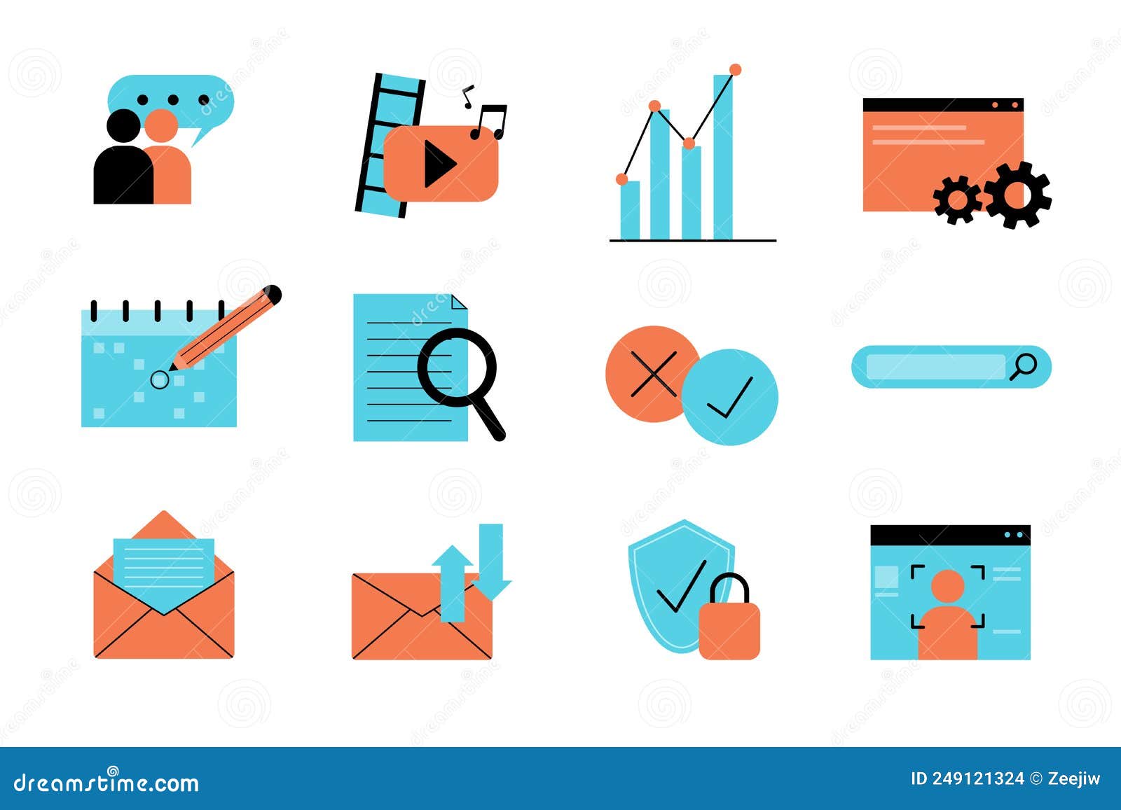 Social media web icon set. stock vector. Illustration of message ...