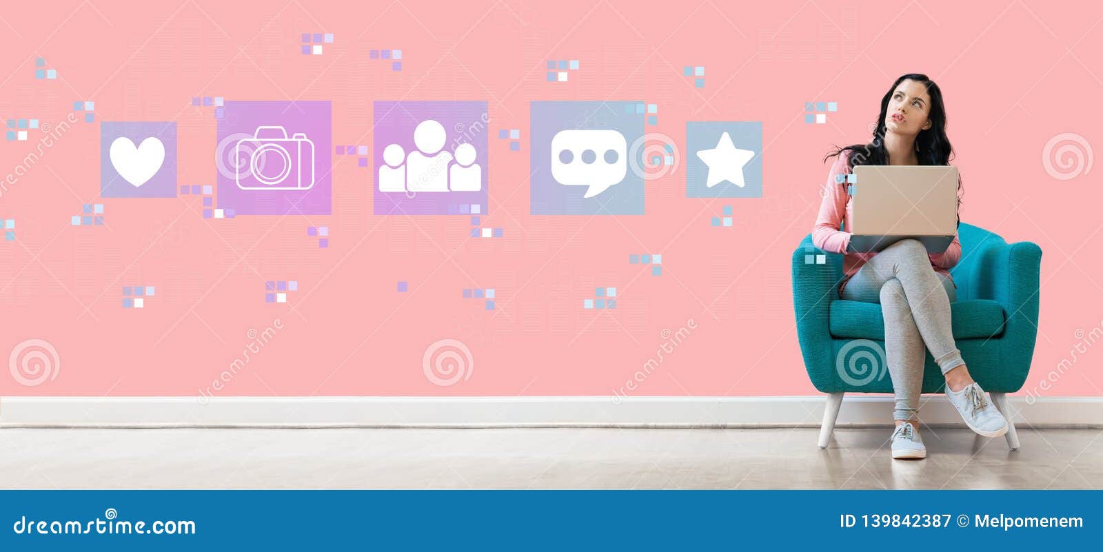 Social Media with Woman Using a Laptop Stock Image - Image of network ...